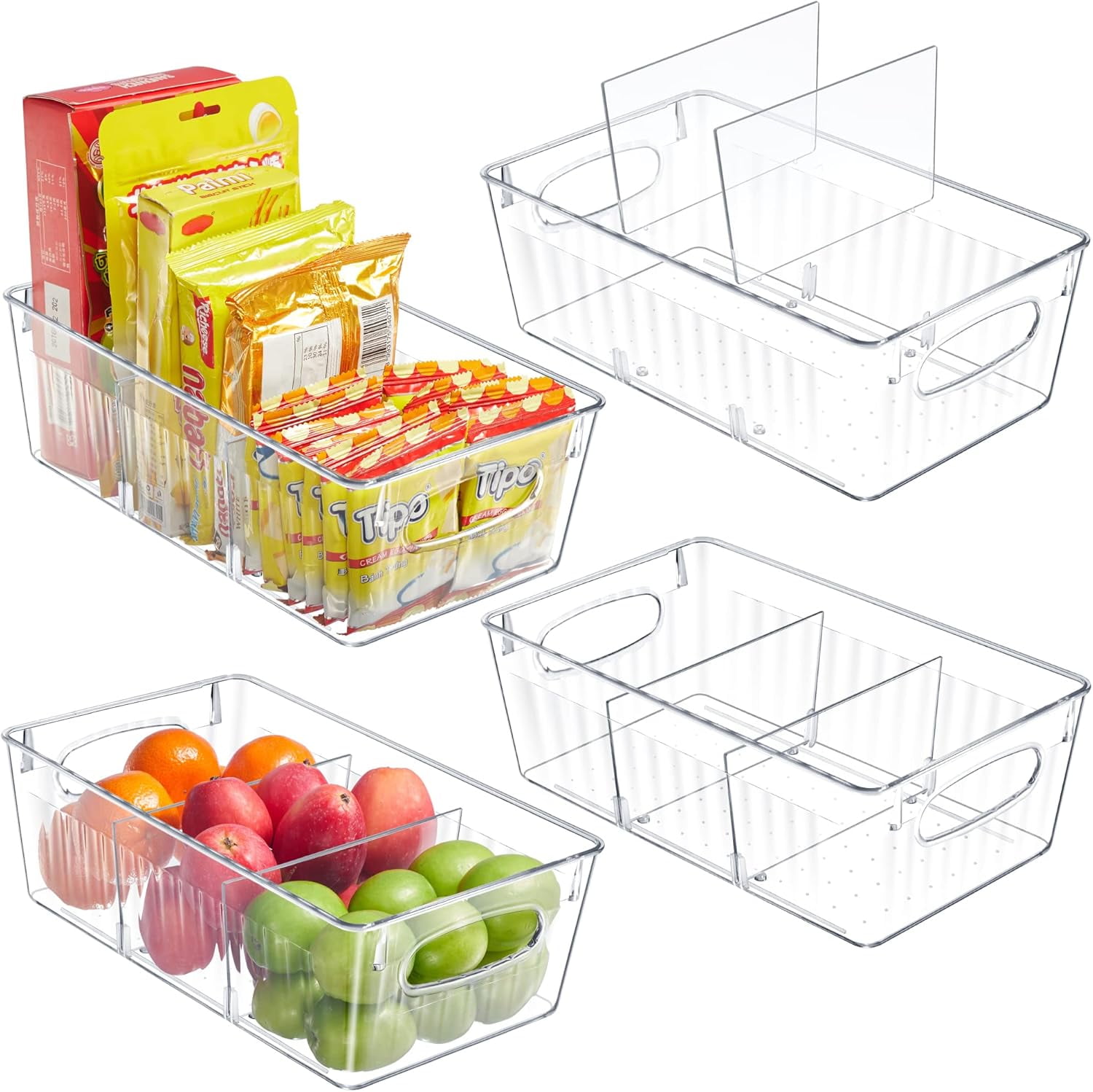 Refrigerator Organizer Bins with Removable Dividers, Freezer Organizer ...