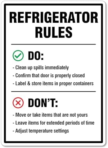Refrigerator Rules Sign Hygiene Kitchen Safety Signs Metal Tin Sign ...