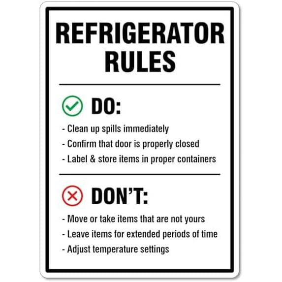 Refrigerator Rules Sign Hygiene Kitchen Safety Signs Metal Tin Sign ...
