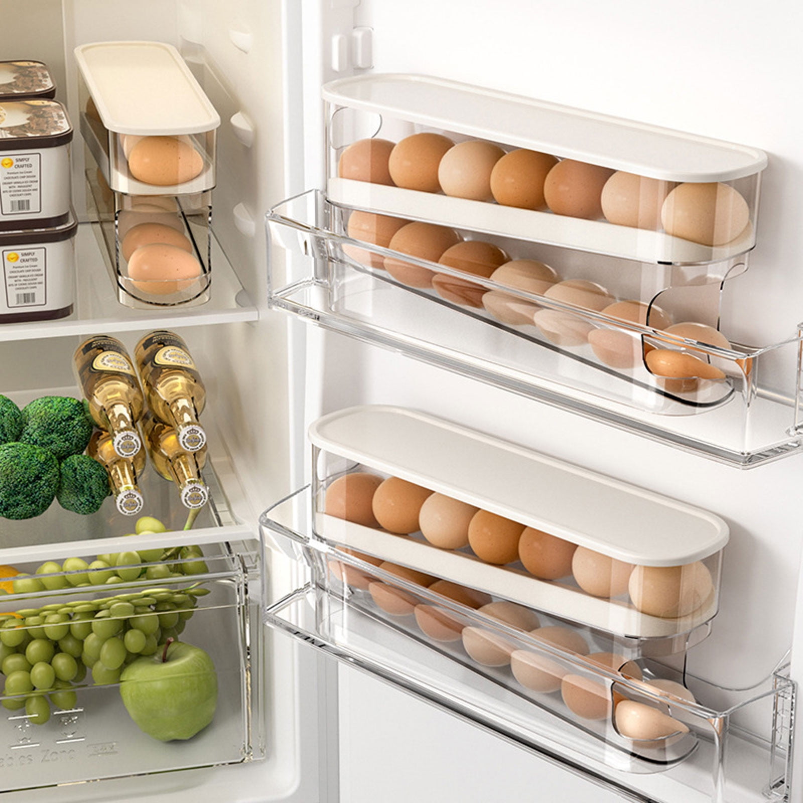 Refrigerator Side Door Egg Storage Box, Sliding Drawer, Acrylic, Egg ...