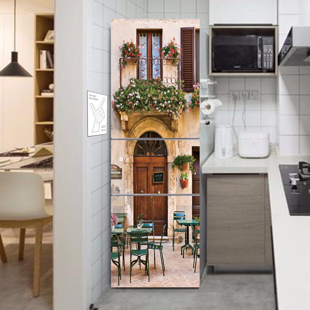 Refrigerator Stickers Self-adhesive Landscape Flower Coffee Fridge Door ...