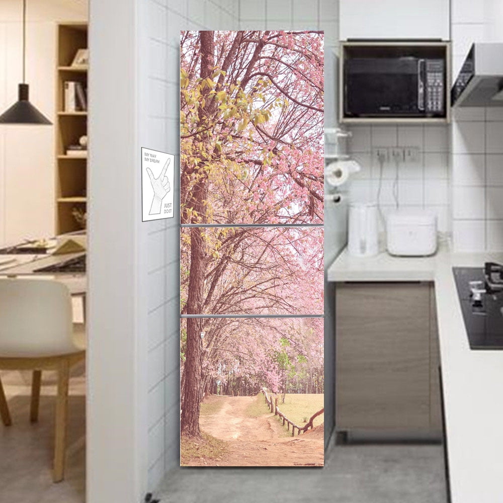 Refrigerator Stickers Self-adhesive Landscape Flower Coffee Fridge Door ...