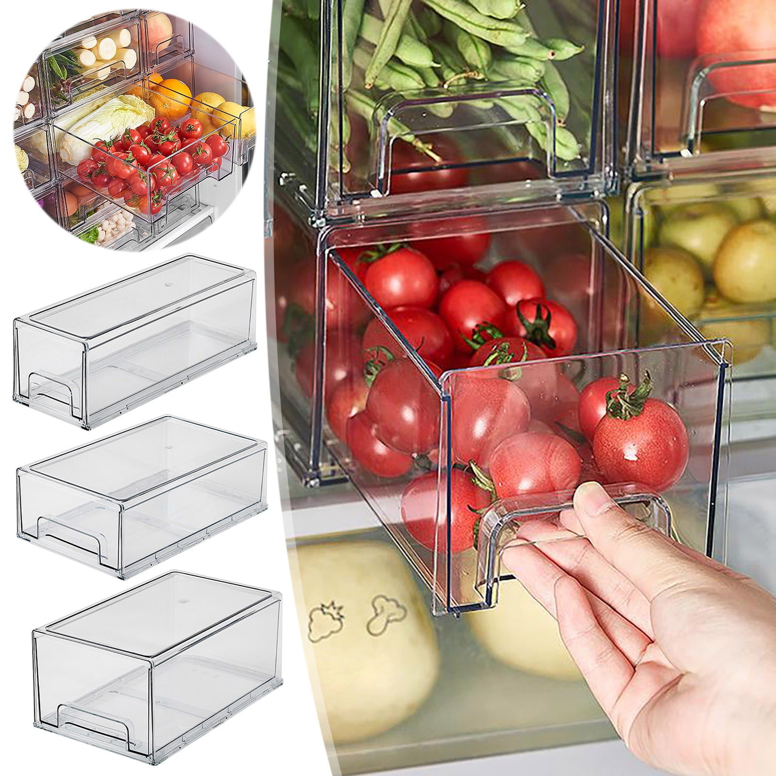 Refrigerator Storage Box Drawer Organizer Plastic Food Containers ...
