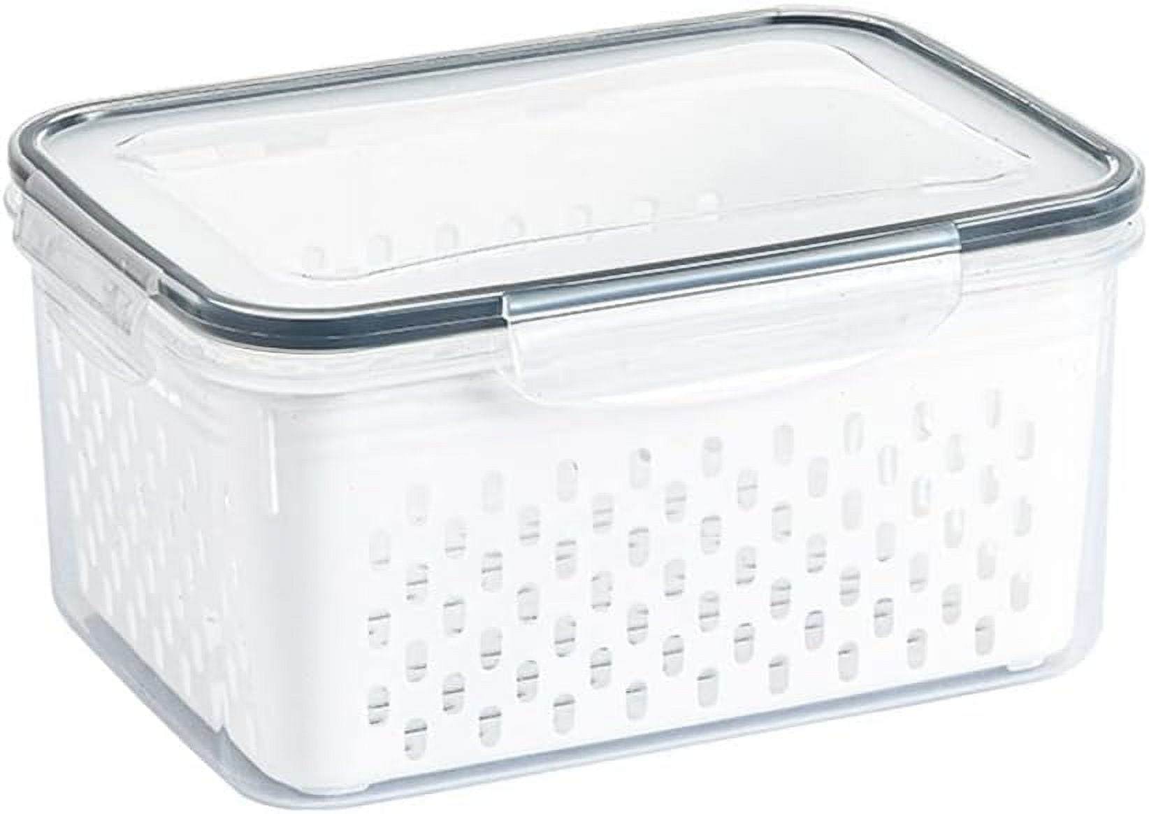 Refrigerator Storage Box with Lid and Drain Basket, Fruit Vegetable ...