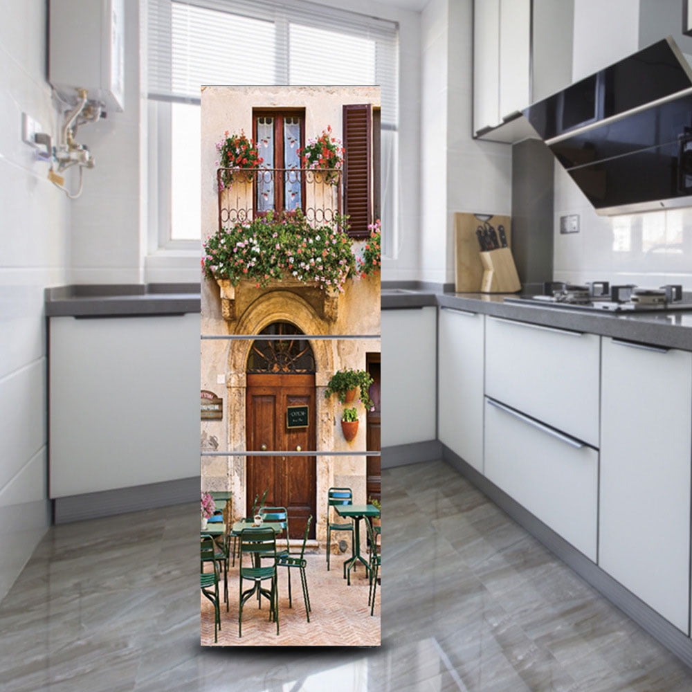 Refrigerator sticker landscape flower refrigerator lid waterproof ...