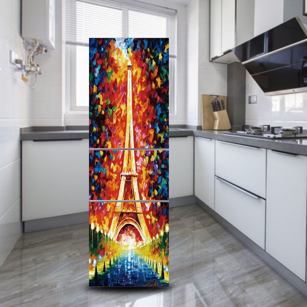 Refrigerator sticker landscape flower refrigerator lid waterproof ...