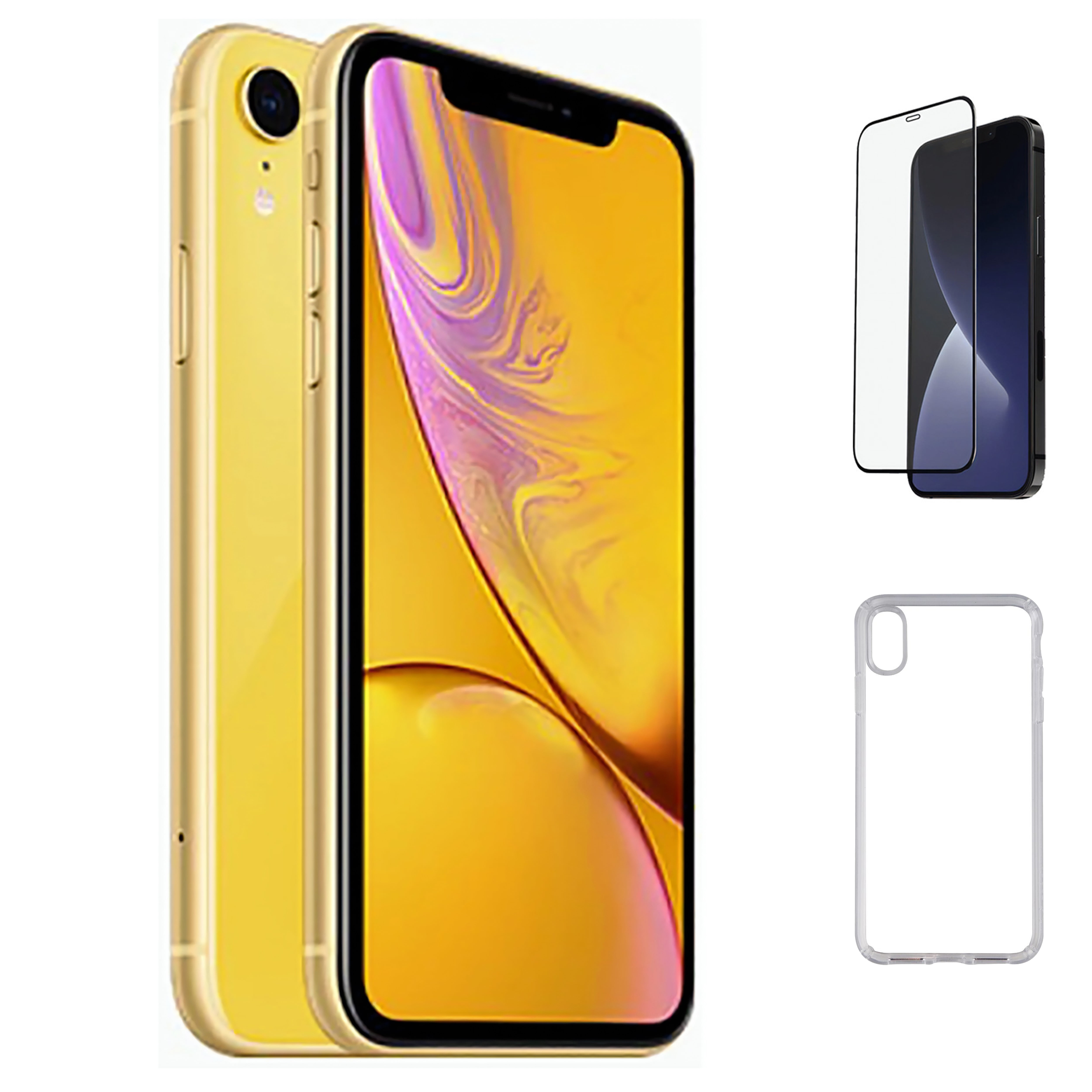 Restored Apple iPhone XR Unlocked 64GB Yellow Bundle, Clear Case, Tempered Glass Screen ...