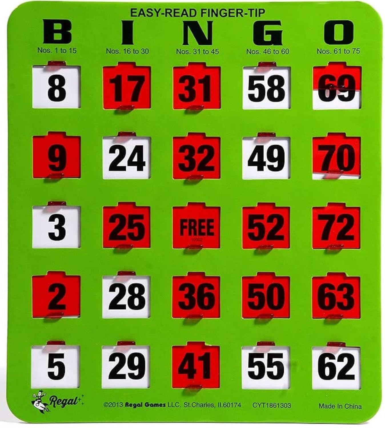 Regal Bingo Bingo Cards OIF8 with Sliding Windows - Green Reusable ...