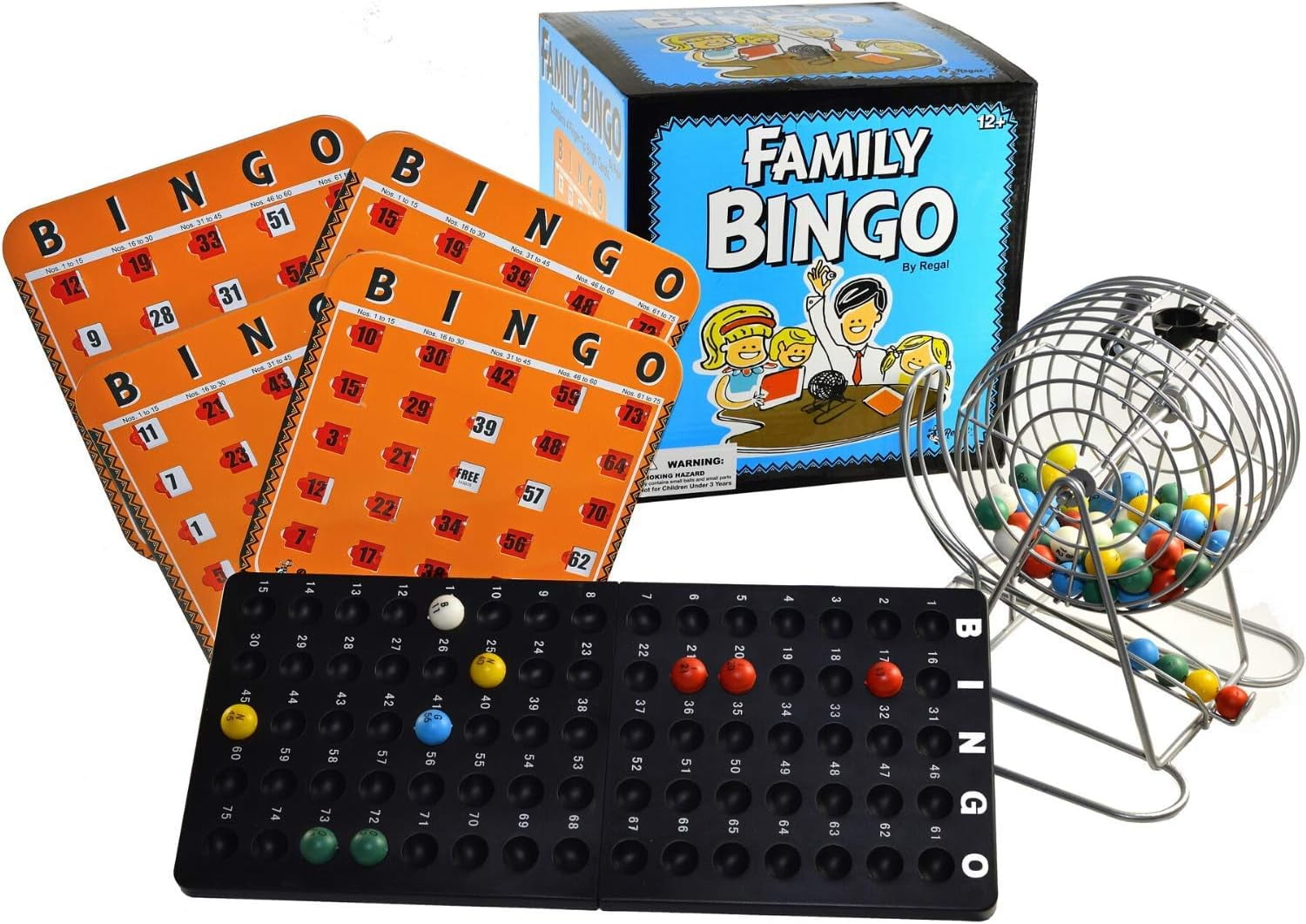 Regal Bingo Family Bingo Game Set with 8" Wheel Cage, Bingo Cards with ...
