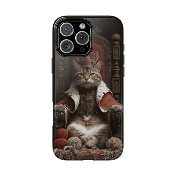 Regal Cat King Crown Throne Yarn Artwork Case for iPhone 17 to 11 Pro ...