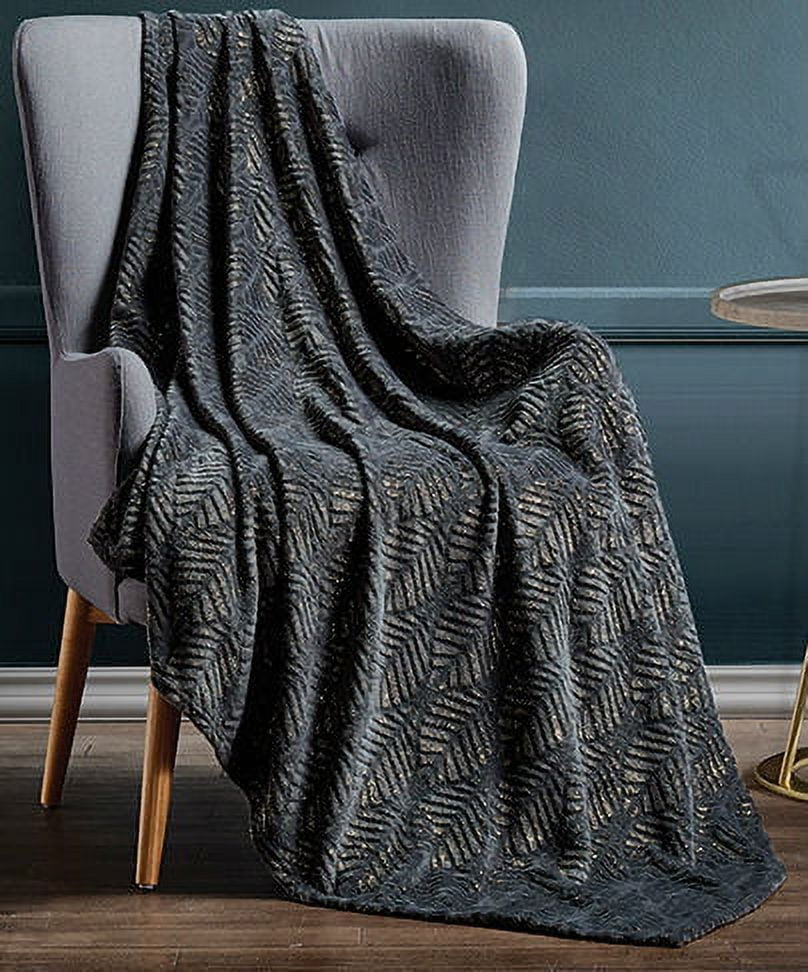 Regal Comfort Plush Luxury Faux Fur Throw Blanket, Parisa Charcoal Gold ...