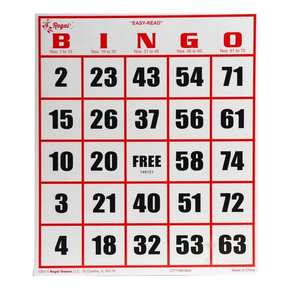 Regal Games, Jumbo Bingo Cards for Bingo & Card Games, Easy Read ...