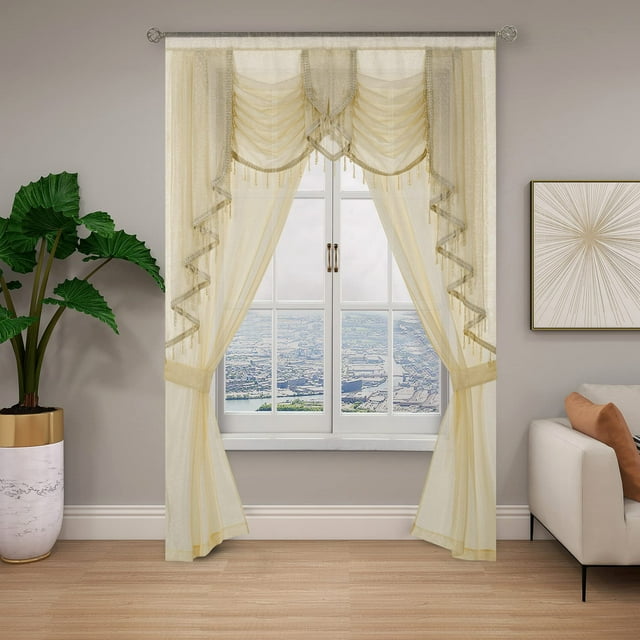 Regal Home 5-PC 84" Long Sheer Cascade Curtain Panels, Valance ...