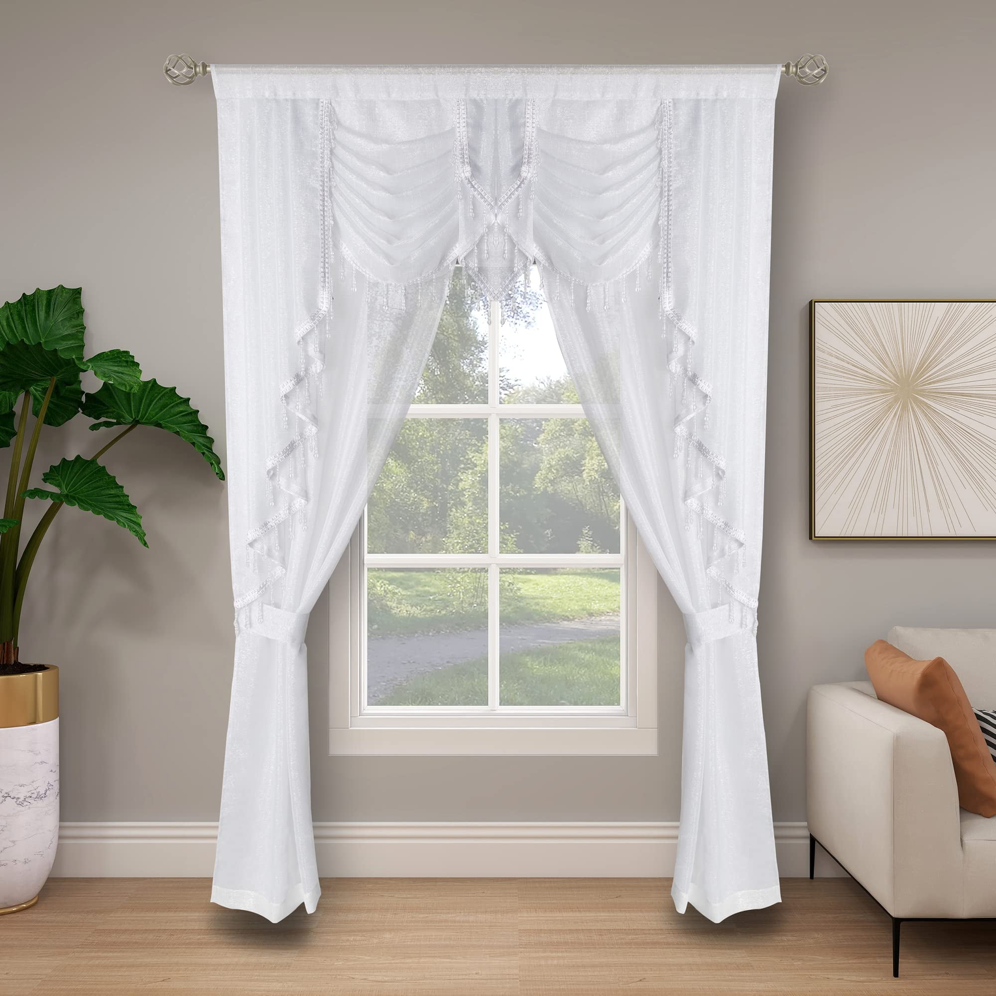 Regal Home 5-PC 84" Long Sheer Cascade Curtain Panels, Valance ...
