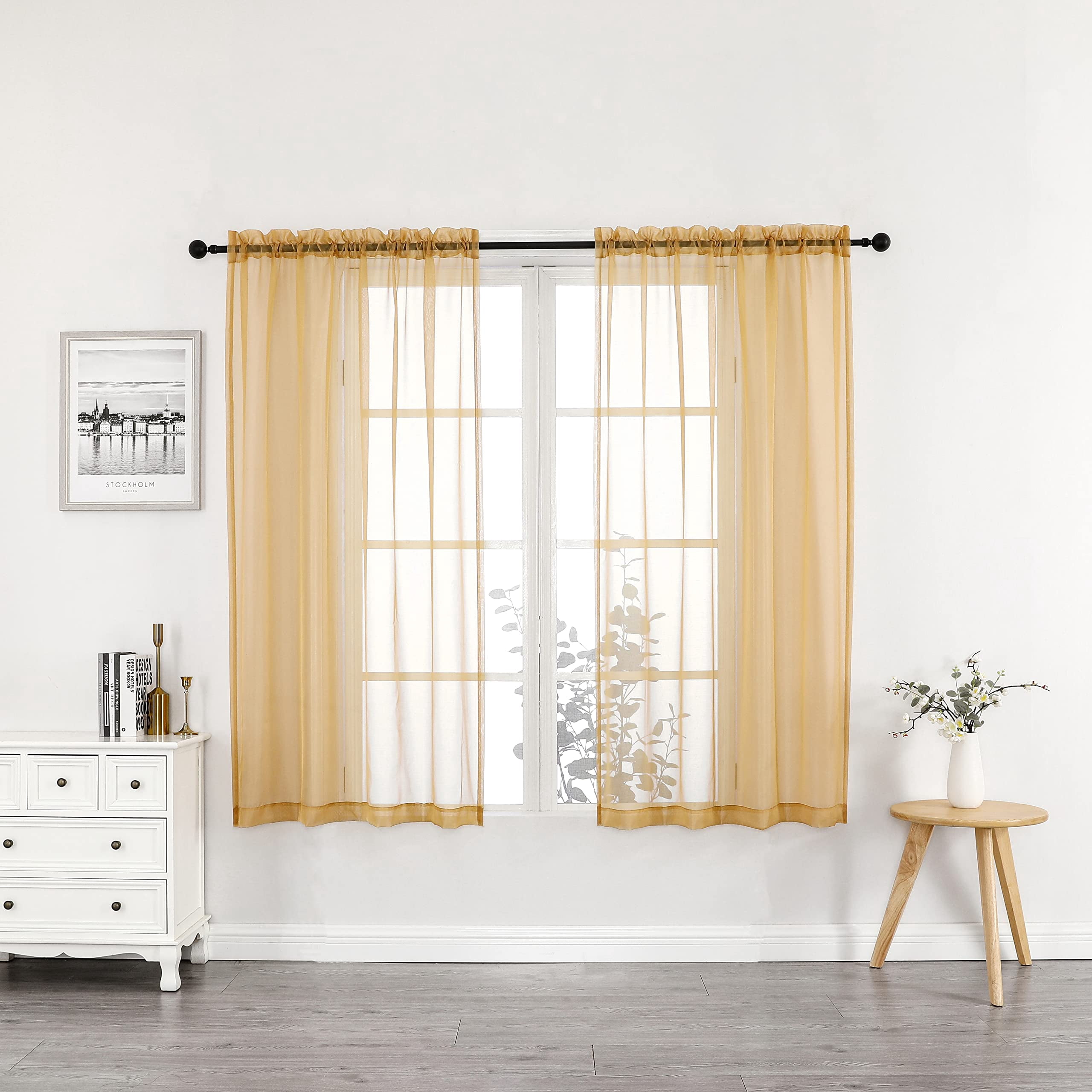 "Regal Home Gold Voile Sheer Window Curtains, 84"" Length, 2 Panels ...