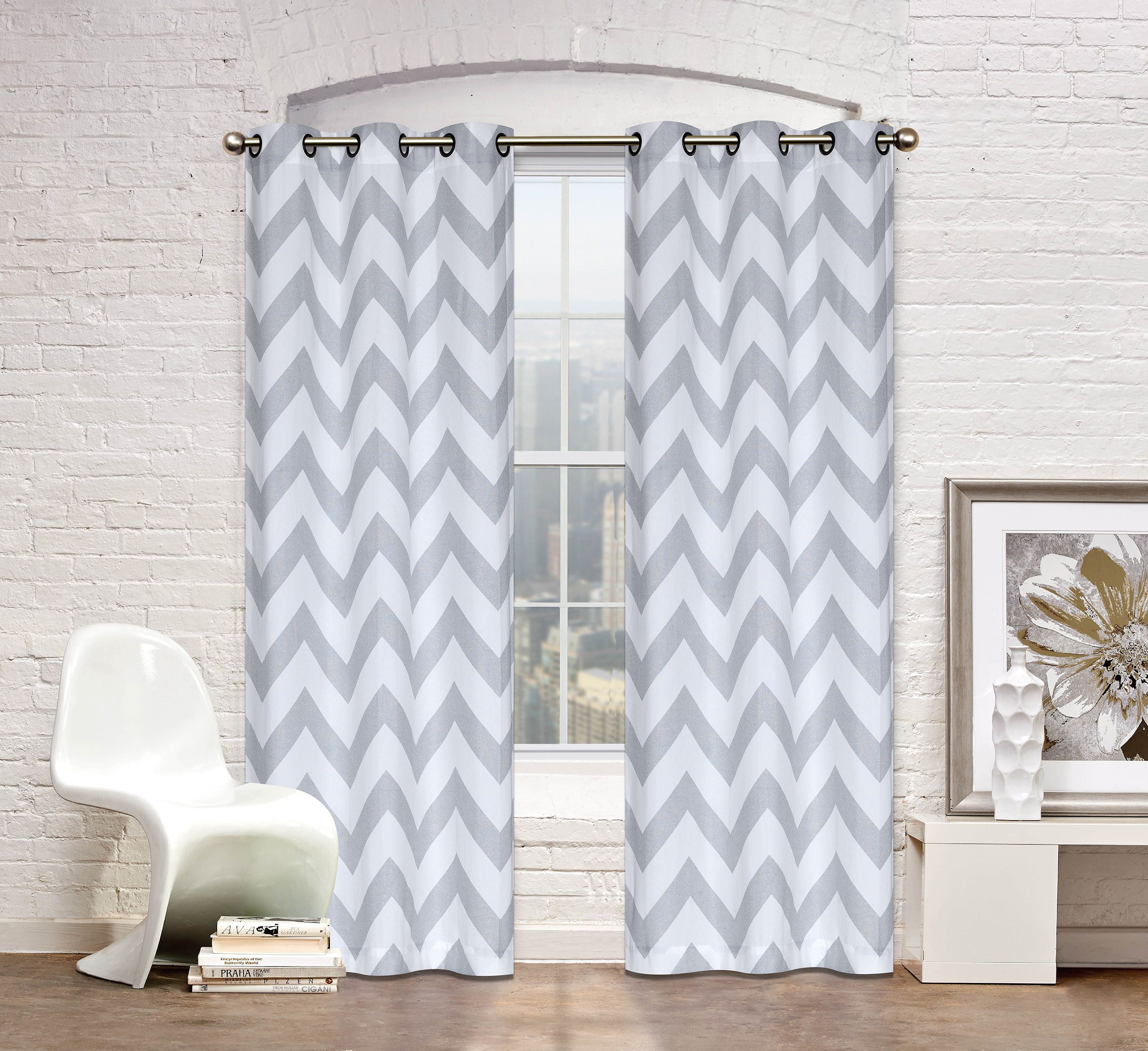 Regal Home Collection 2 Pack Metallic Chevron Grommet Top Window ...