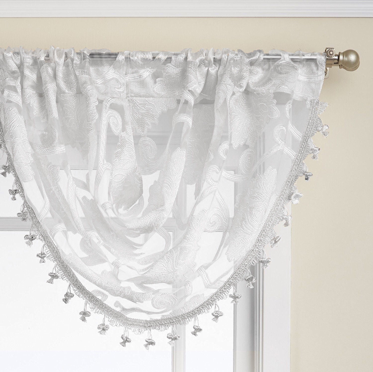 Regal Home Collections Scroll Sheer Waterfall Window Valances - White ...