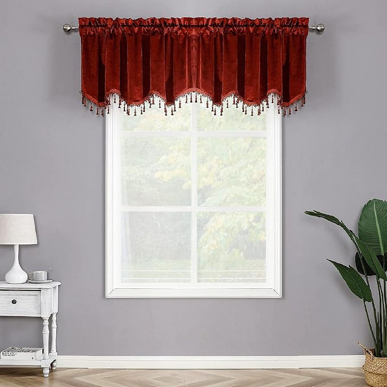 Regal Home Egyptian Velvet Rod Pocket Window Curtain Valance, 52"x18 ...
