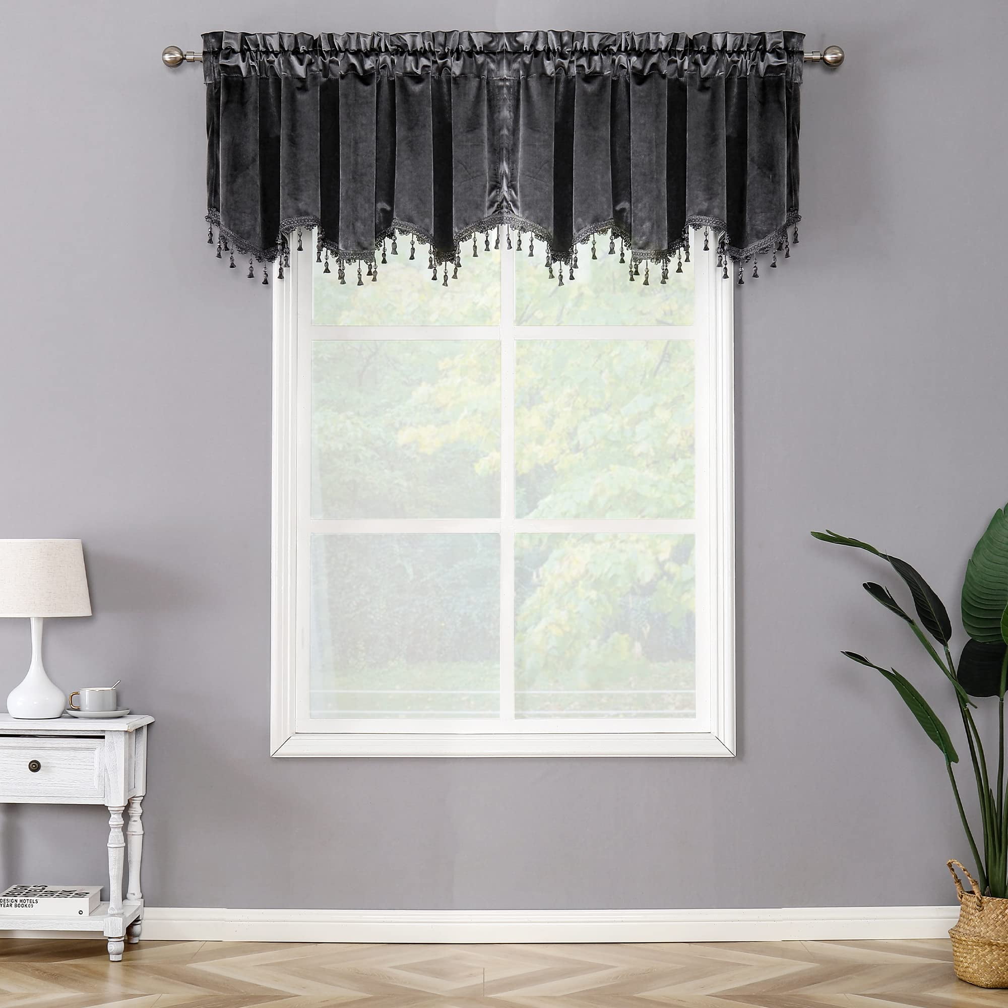 Regal Home Egyptian Velvet Rod Pocket Window Curtain Valance, 52x18 ...