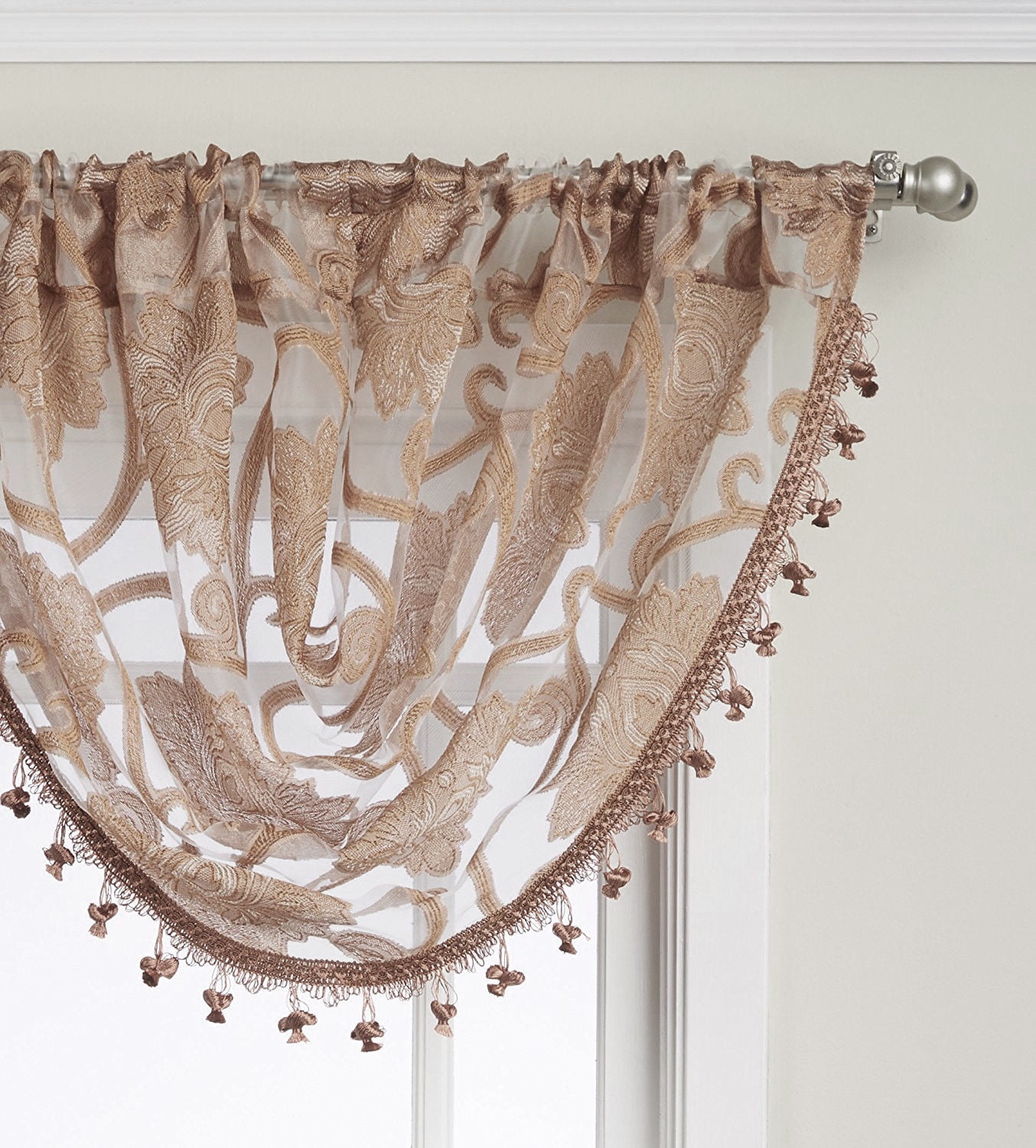 Regal Home Scroll Sheer Gold Waterfall Window Valance, 57” x 37 ...