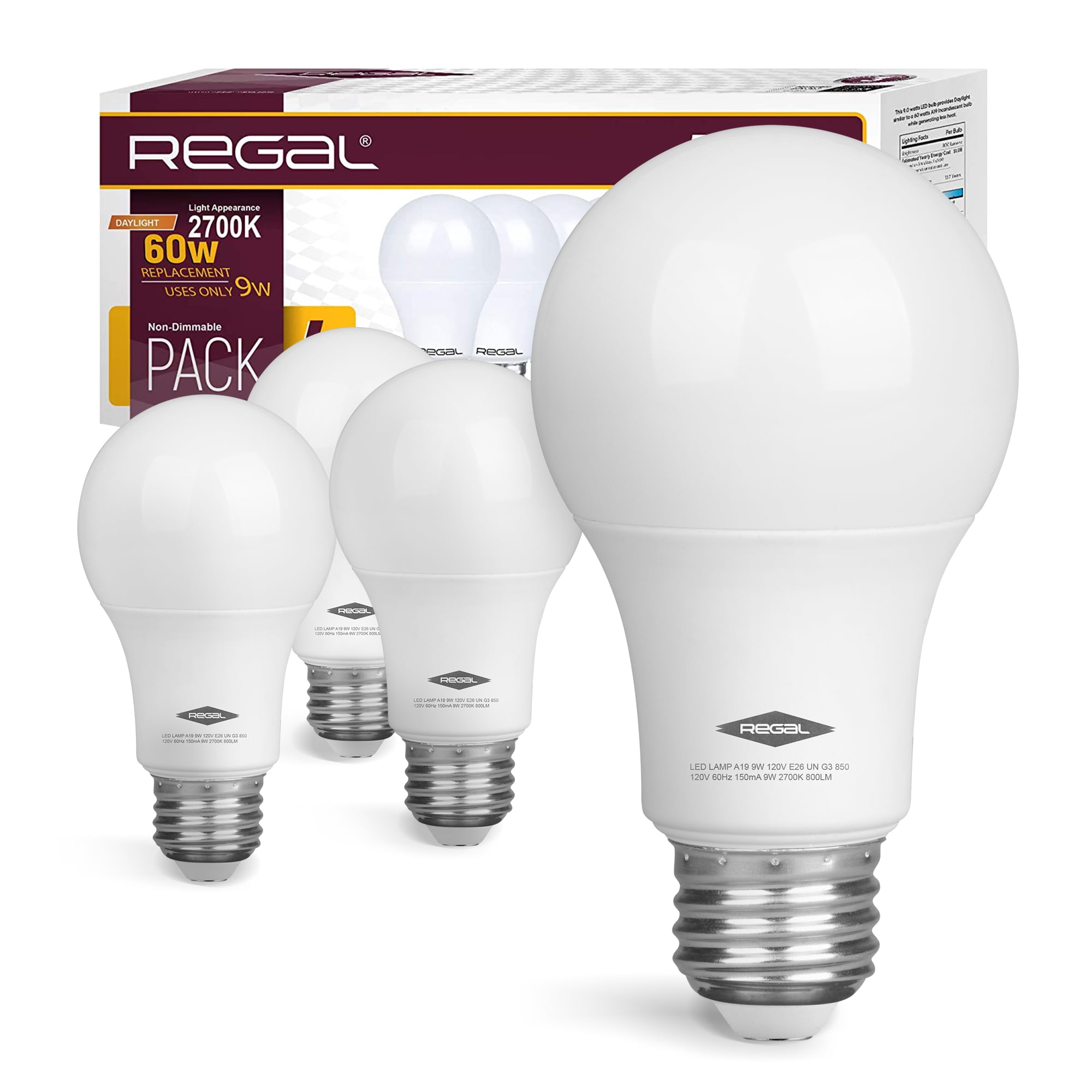 Regal LED Light Bulb A19 800-Lumen, 9-Watt (60-Watt Equivalent), E26 ...