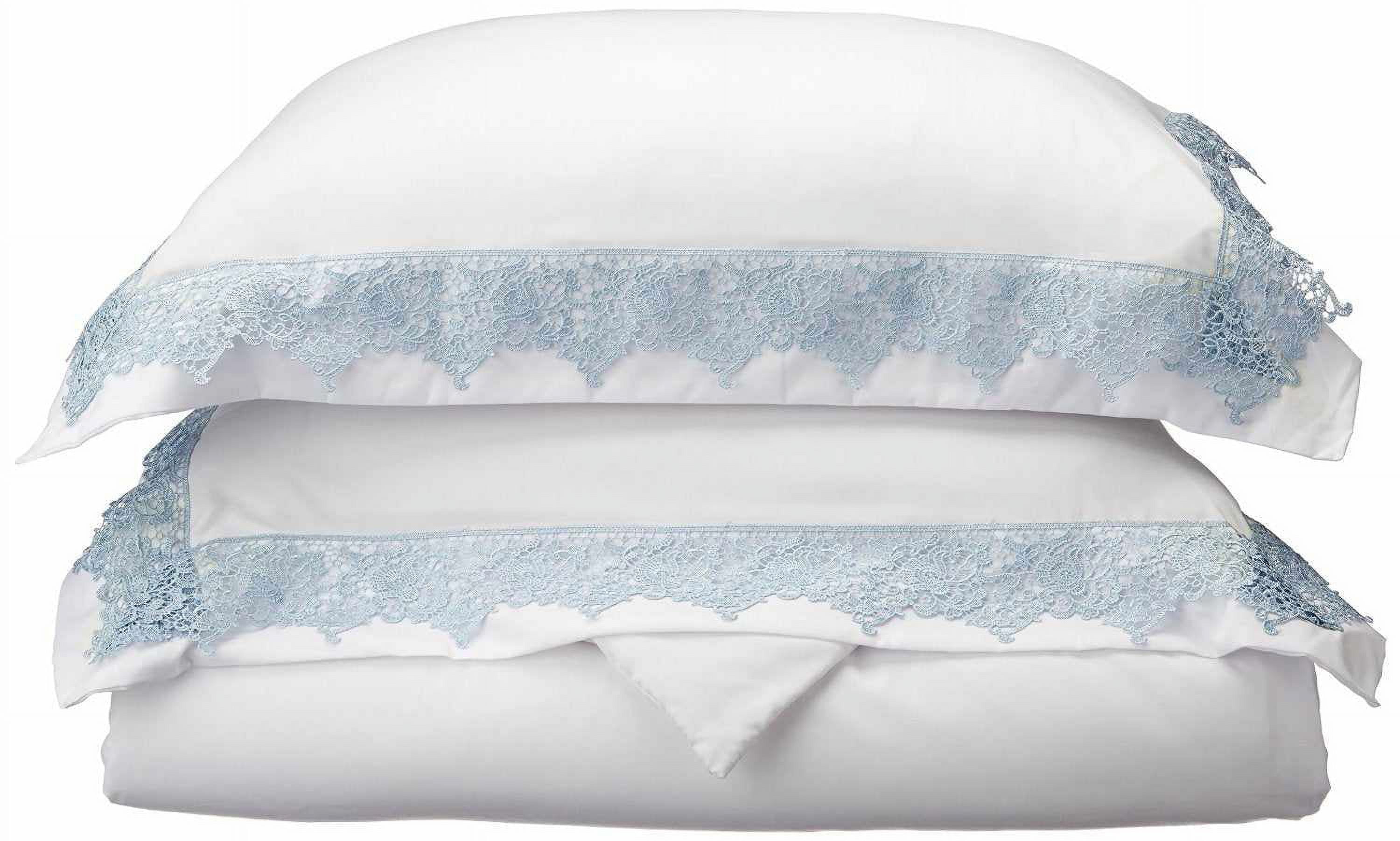 Regal Lace Microfiber Wrinkle-Resistant Duvet Cover and Pillow Sham Set White/Light Blue / Full ...