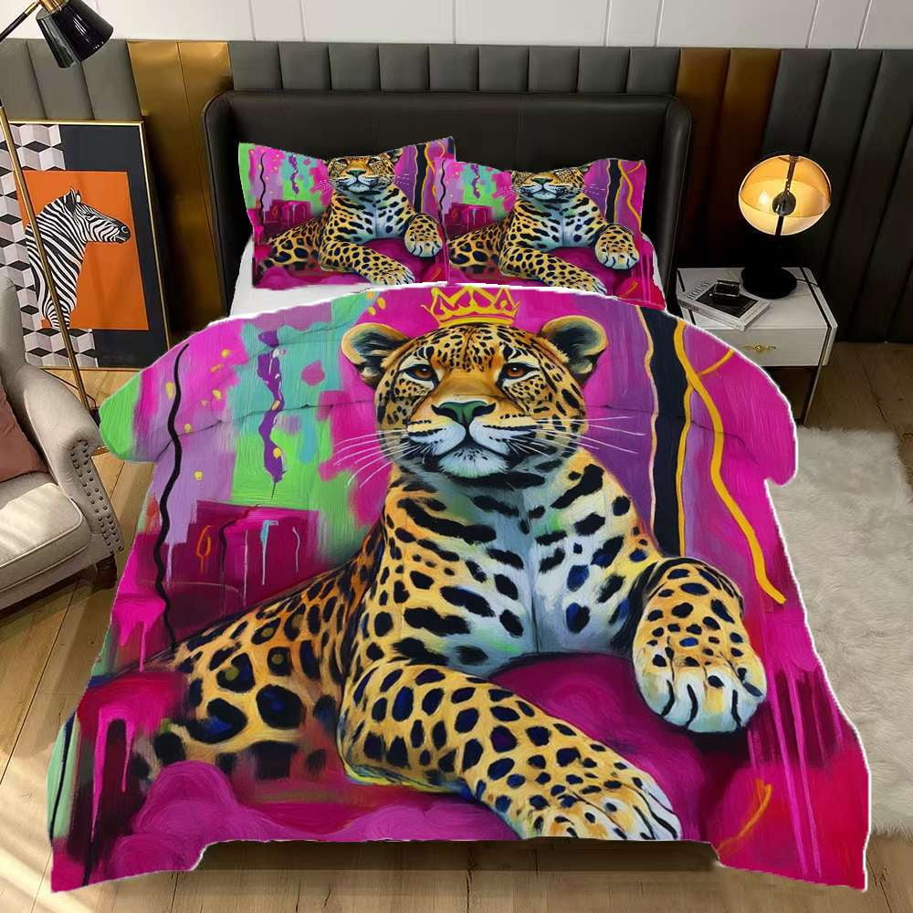 Regal Leopard Vibrant Throne Art Comforter Set King Size Bedding Set ...