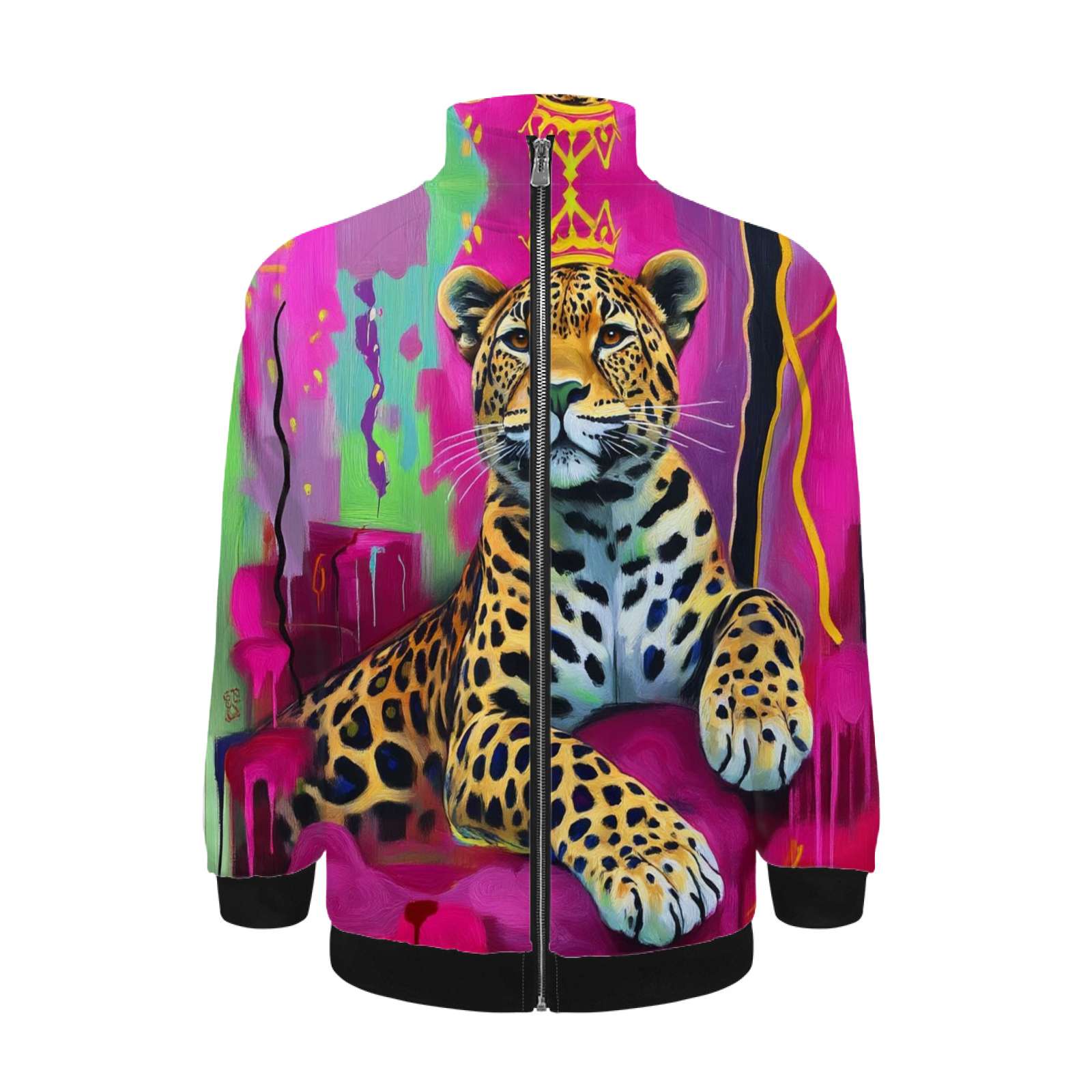Regal Leopard Vibrant Throne Art Jacket Men's Street Cool Long Sleeves ...