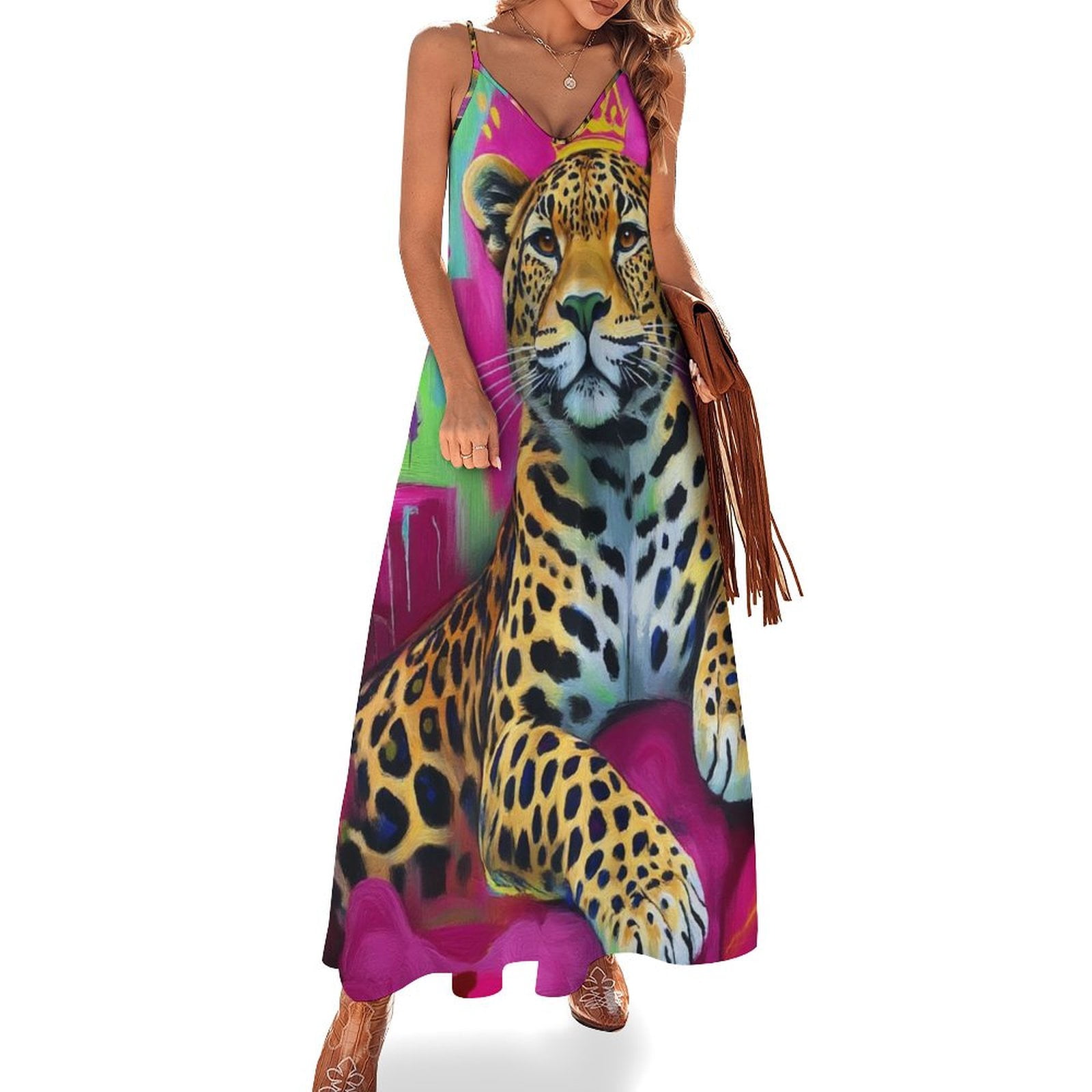 Regal Leopard Vibrant Throne Art Sleeveless Dress Women's Evening Dress ...