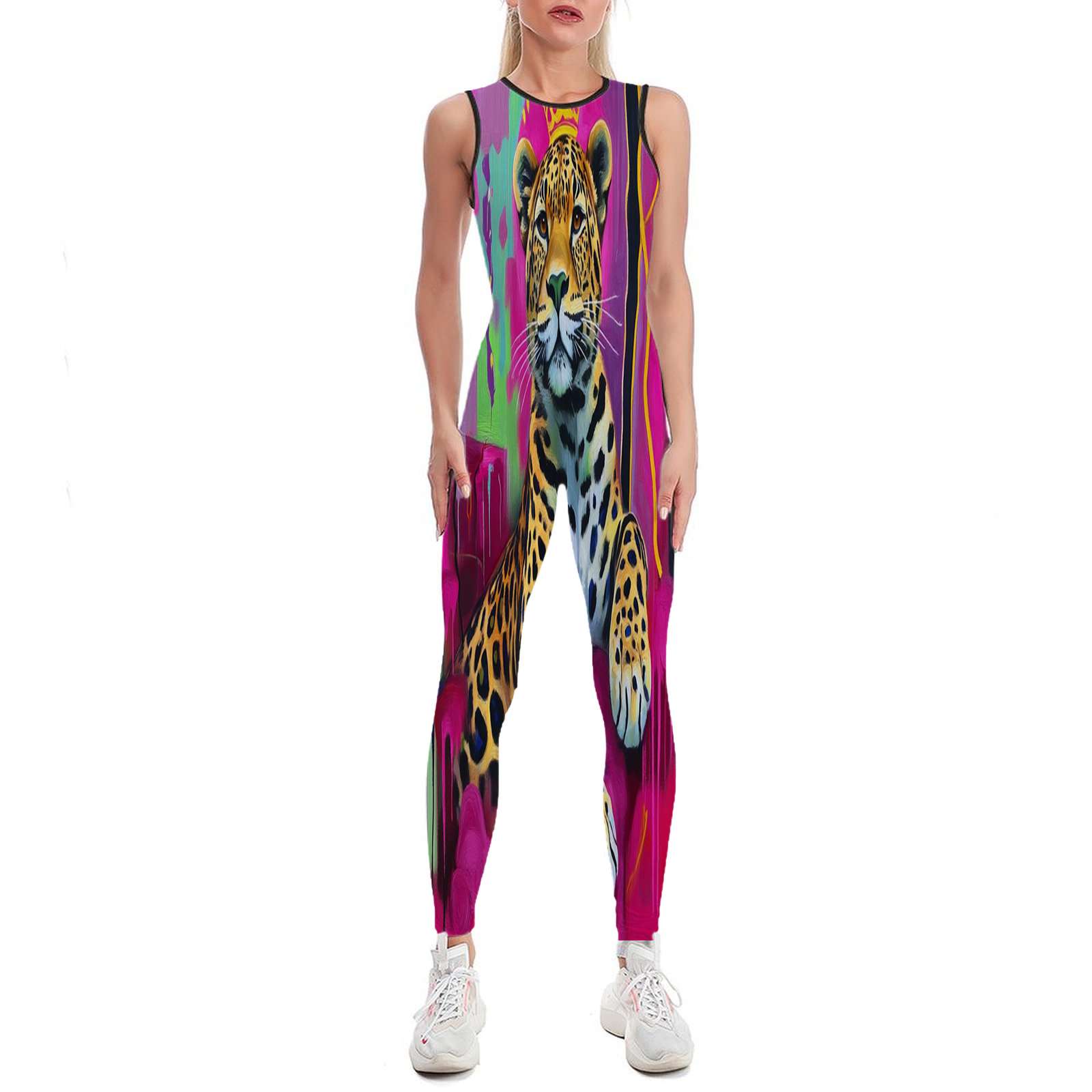 Regal Leopard Vibrant Throne Art Women's One Piece Yoga Jumpsuits ...