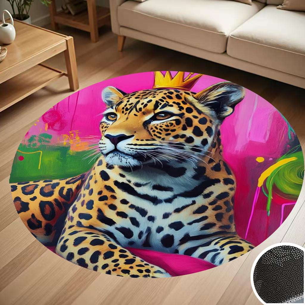Regal Leopard Wears Golden Crown Round Carpet Living Room Bedroom Home ...