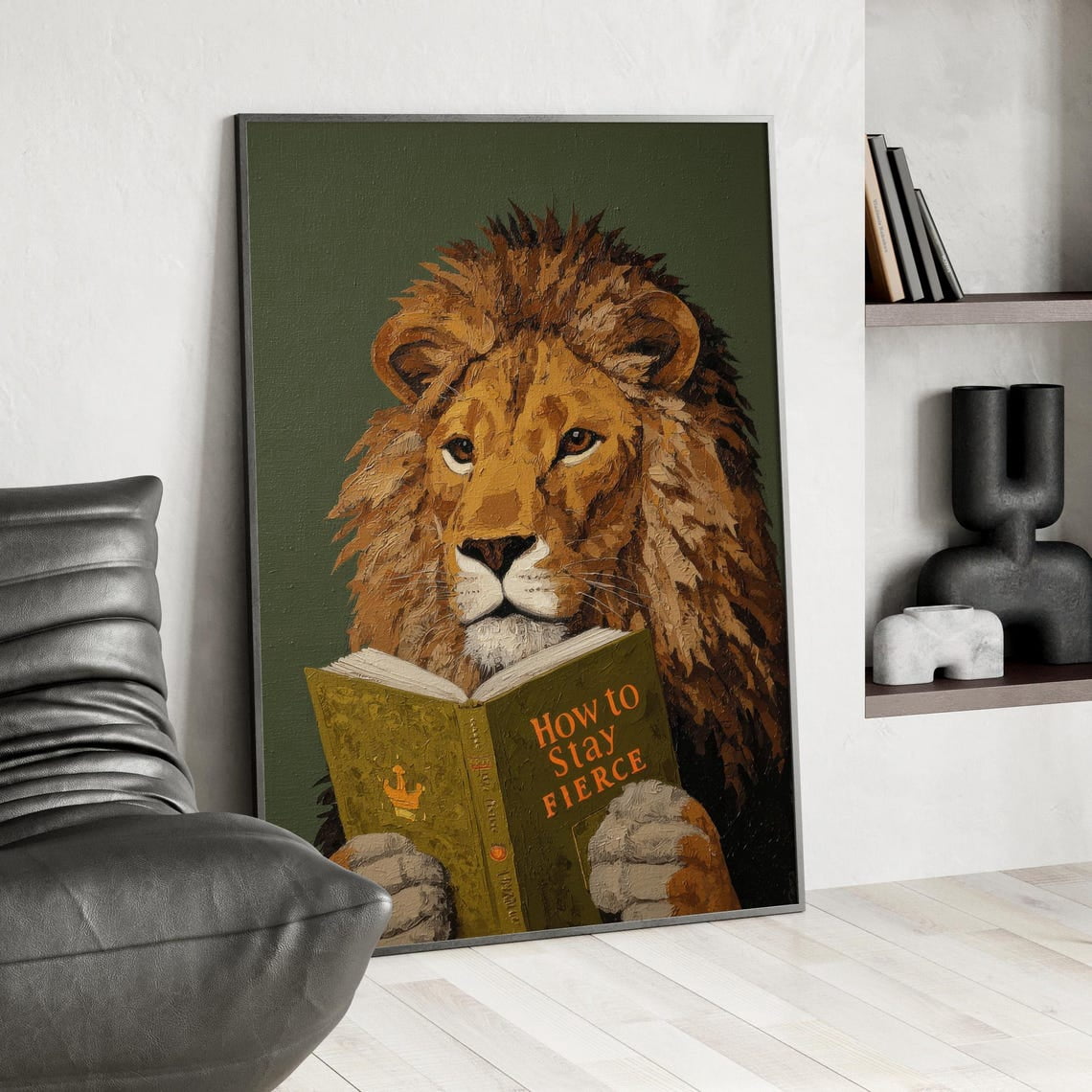 Regal Lion Reading How to Stay Fierce Book Vintage Retro Cute Aesthetic ...