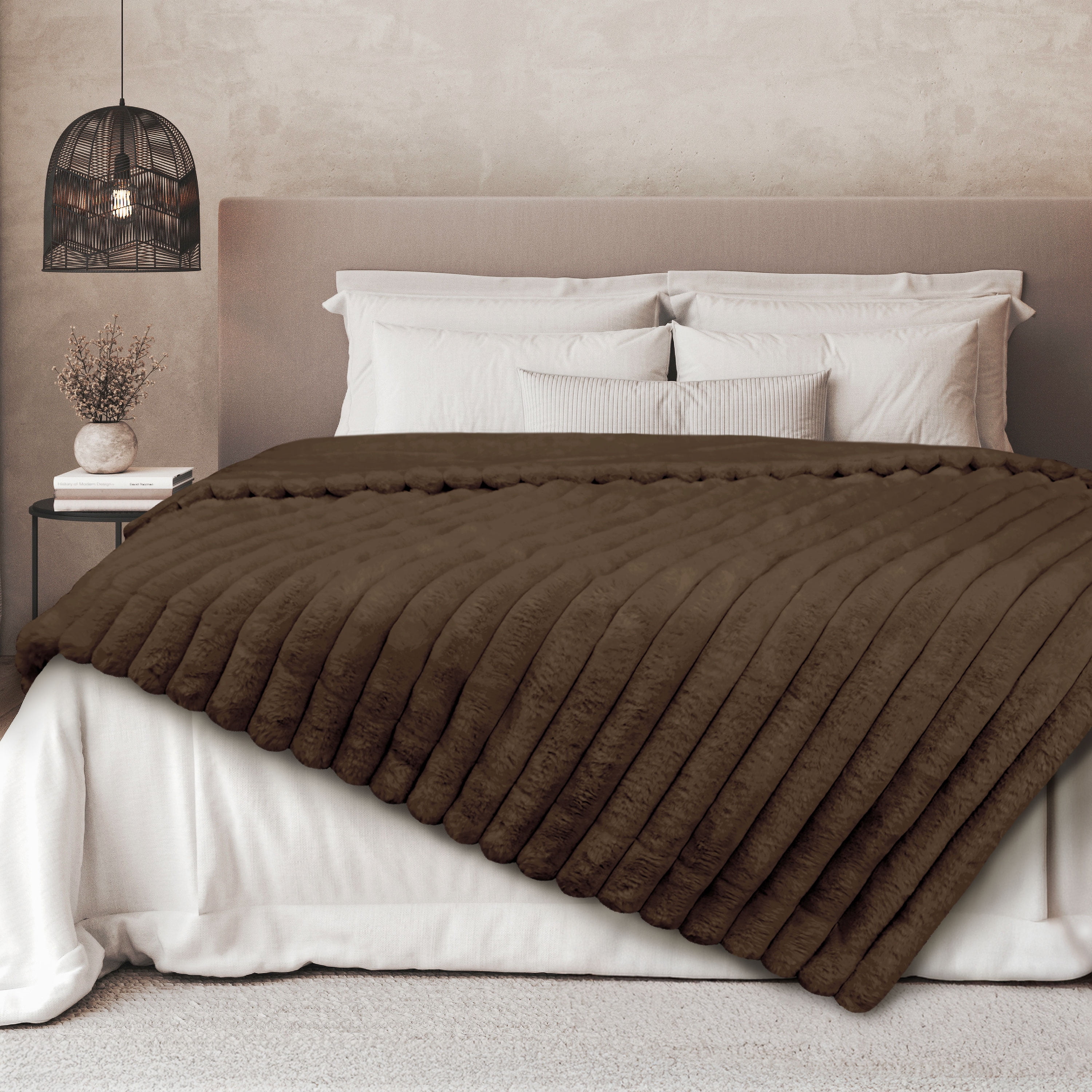 Regal Living Luxury Reversible Textured Stripe Faux Fur & Velvet Throw ...