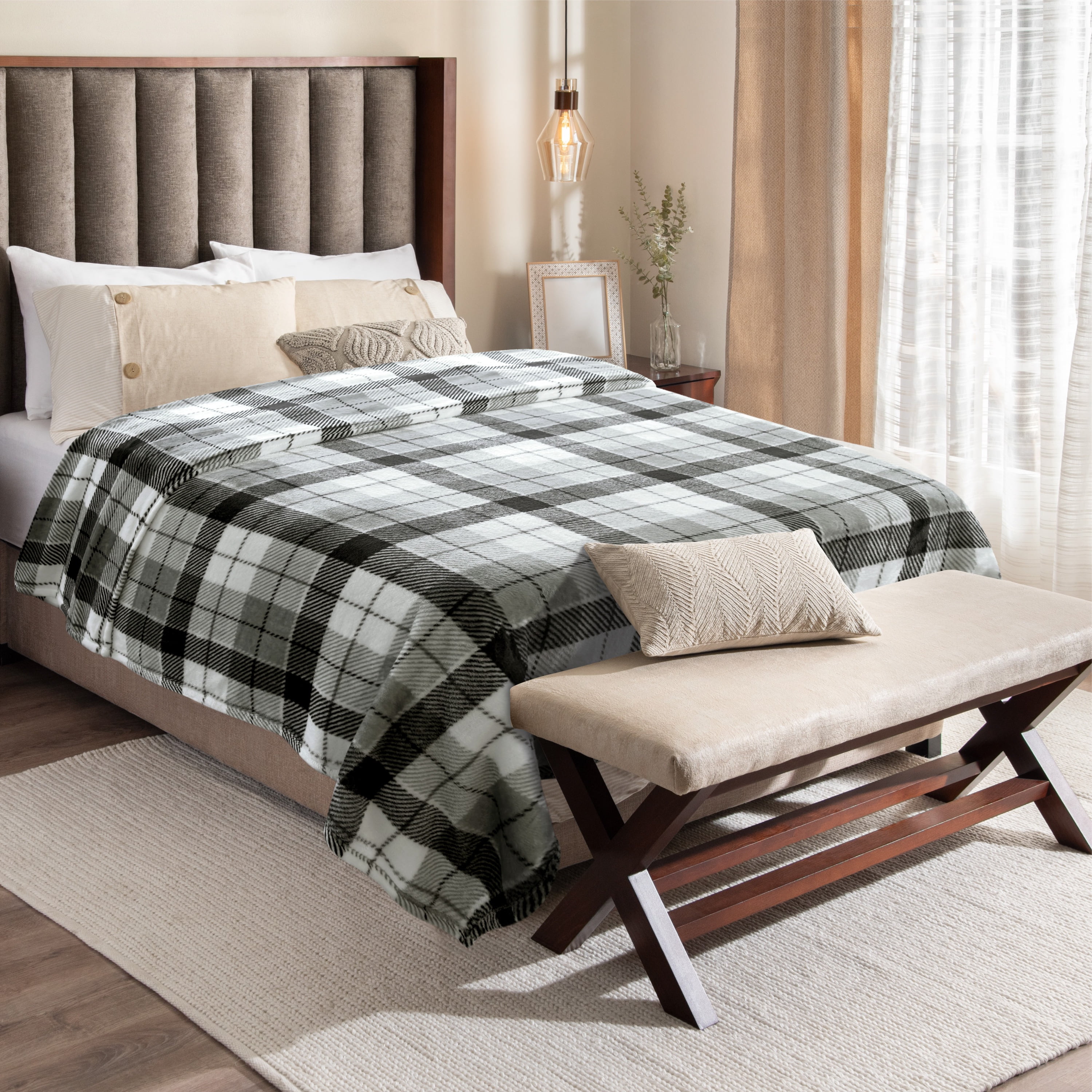 Regal Estate Warm & Cozy Plush Velvet Blanket - Plaid 66x90 - Walmart.com