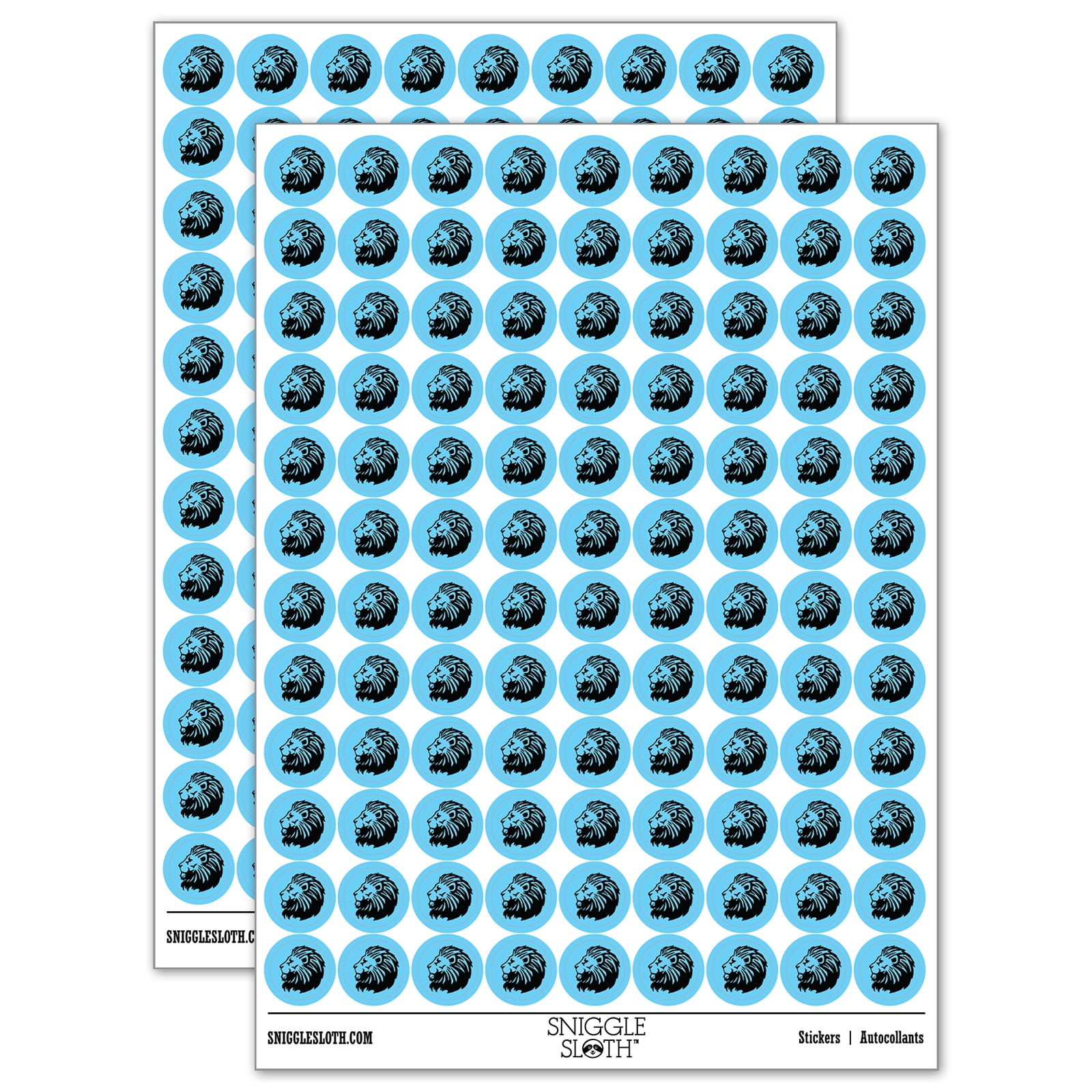 Regal Maned Lion Head Side Profile 200+ Round Stickers - Light Blue ...