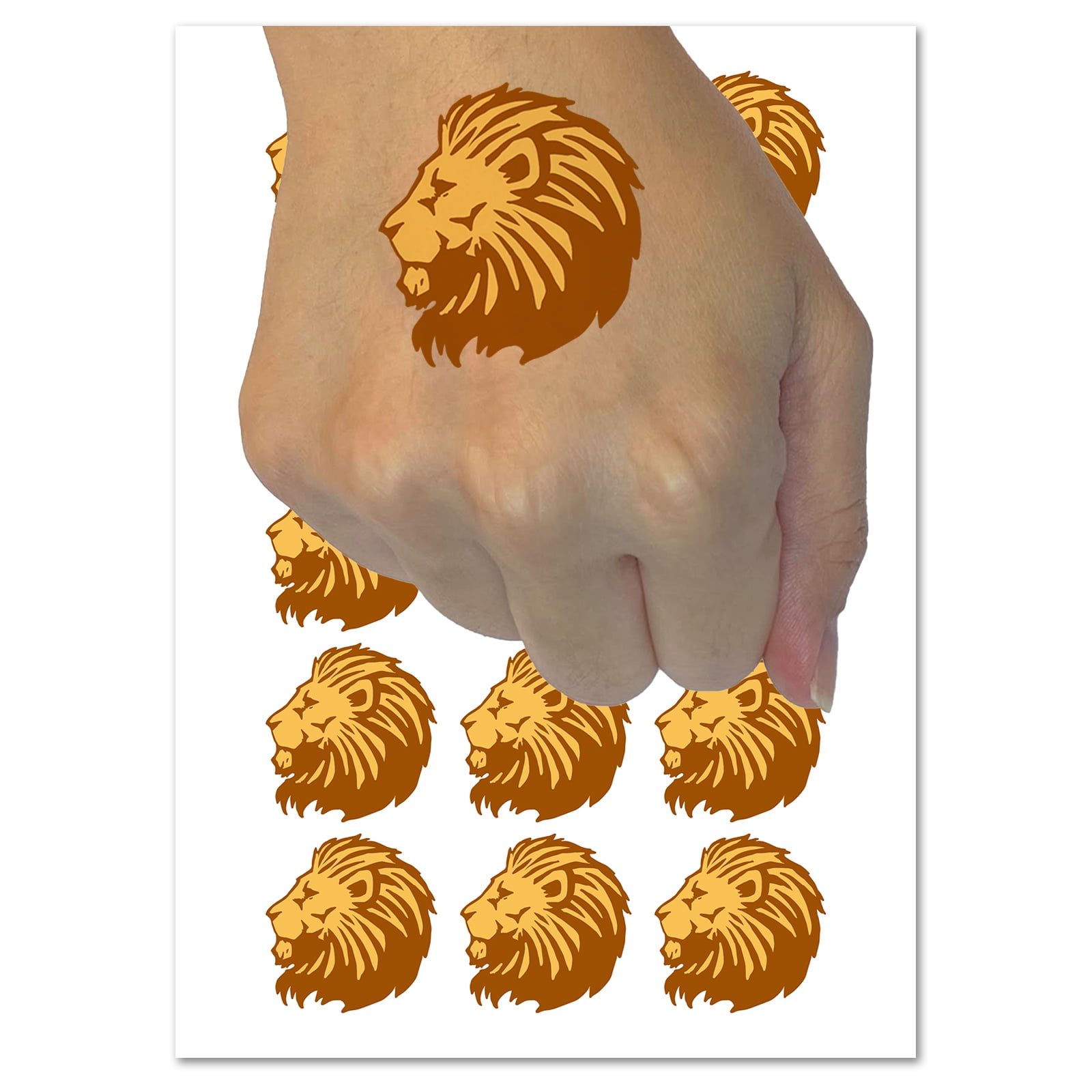 Regal Maned Lion Head Side Profile Water Resistant Temporary Tattoo Set ...
