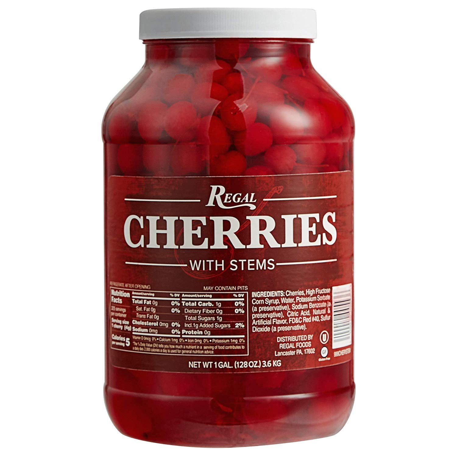 Regal, Maraschino Cherries with Stems, 1 Gallon, Ready for Cocktails ...