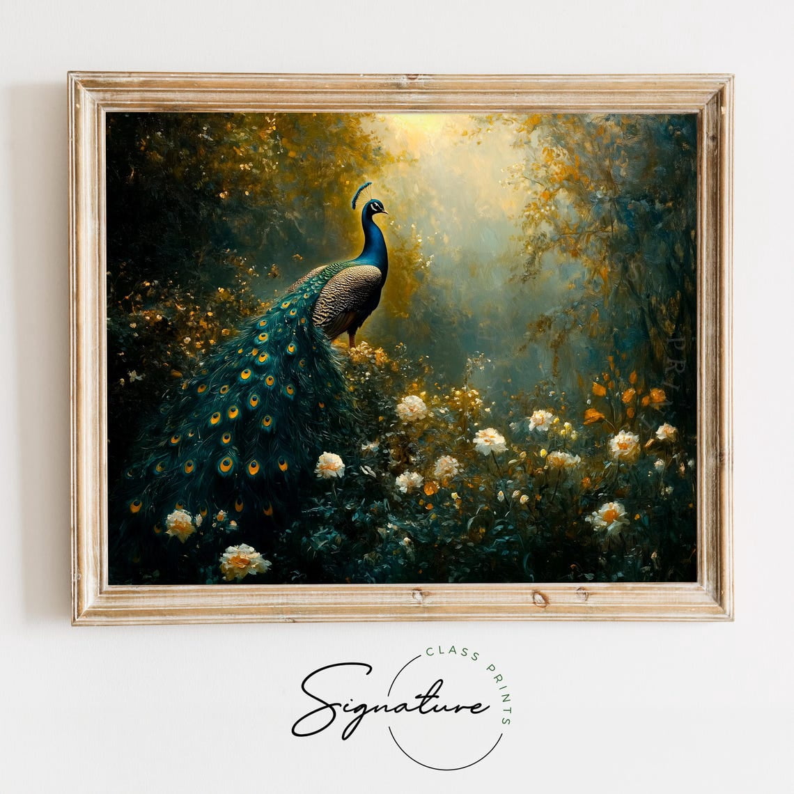 Regal Peacock Roaming Dreamy Woodland Spring Cottagecore Art Lush Bird ...