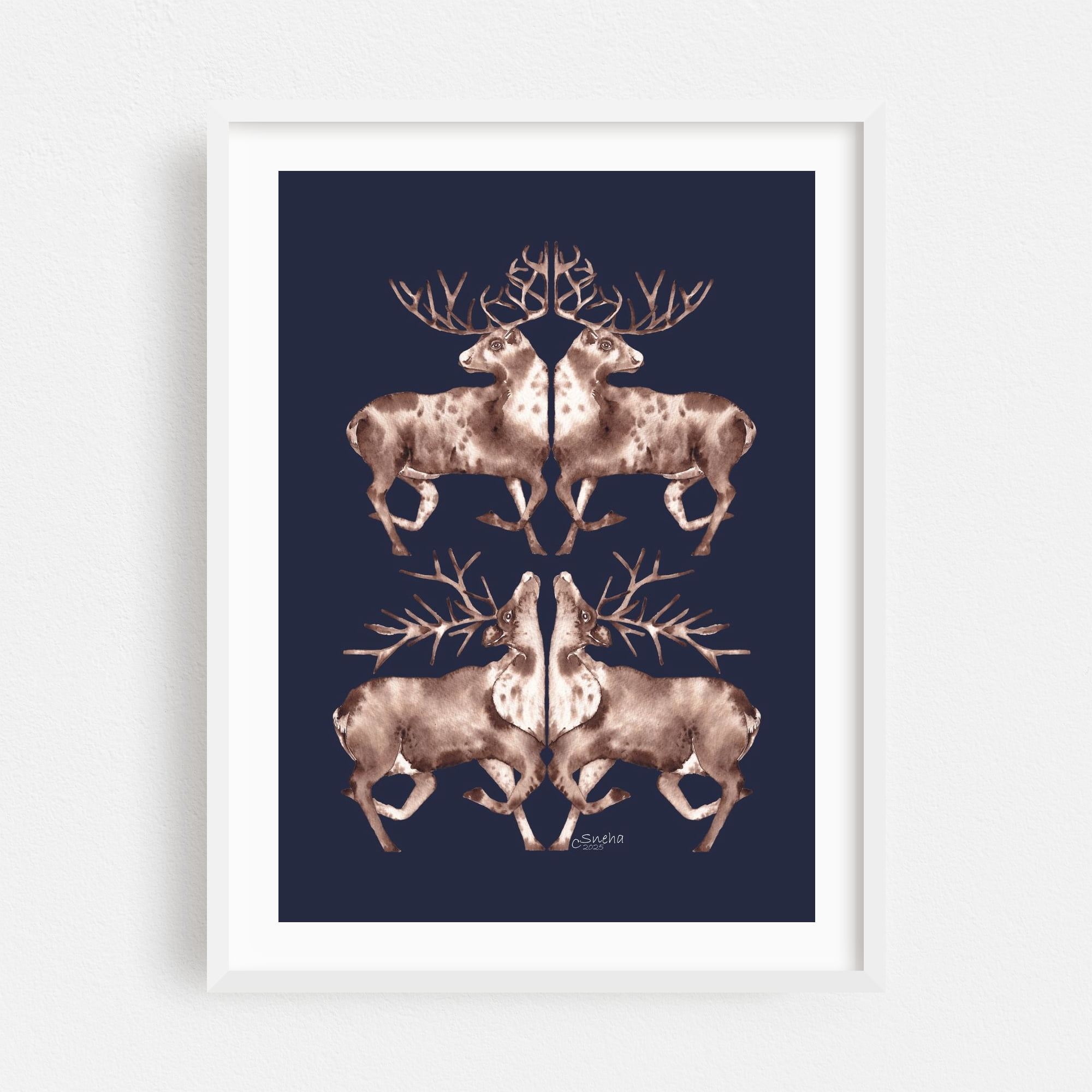 Regal Reindeer Deep Blue Watercolor Print – Woodland Wall Art - India ...