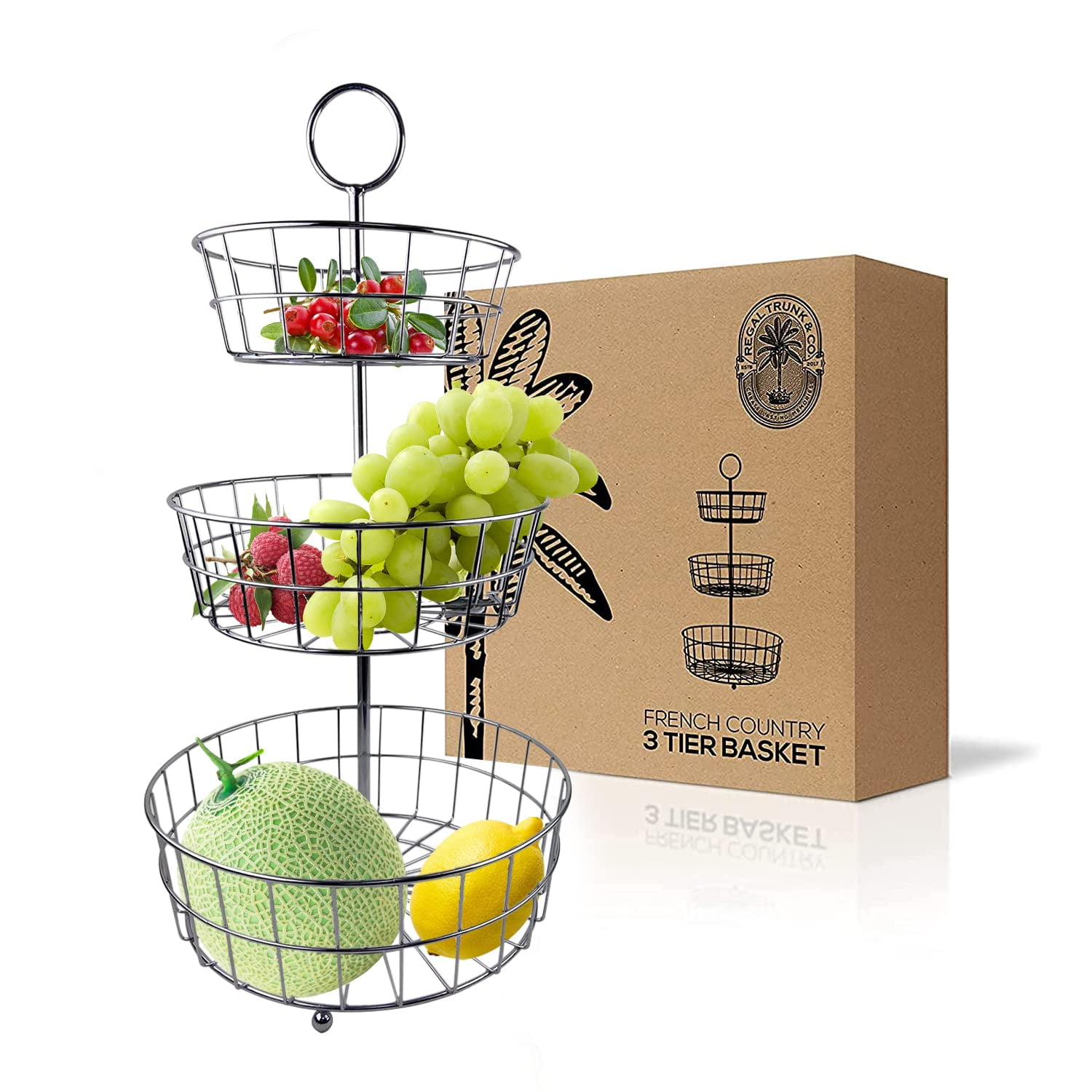 Regal Trunk 3-Tier Basket, Large Decorative Rustic Fruit Stand, Storage ...