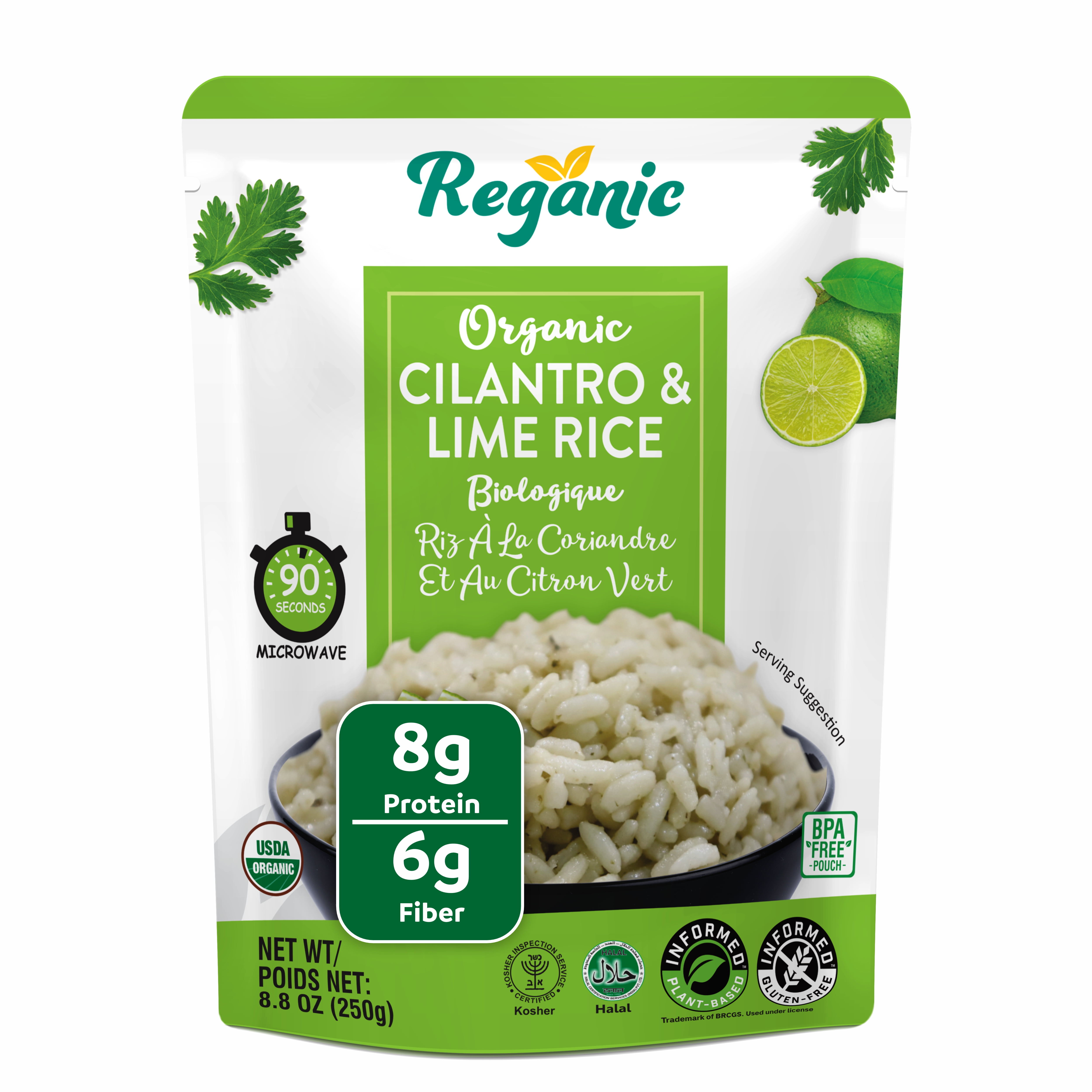 Reganic Organic Cilantro Lime Microwaveable Rice 8.8oz Pack of 6 Gluten ...