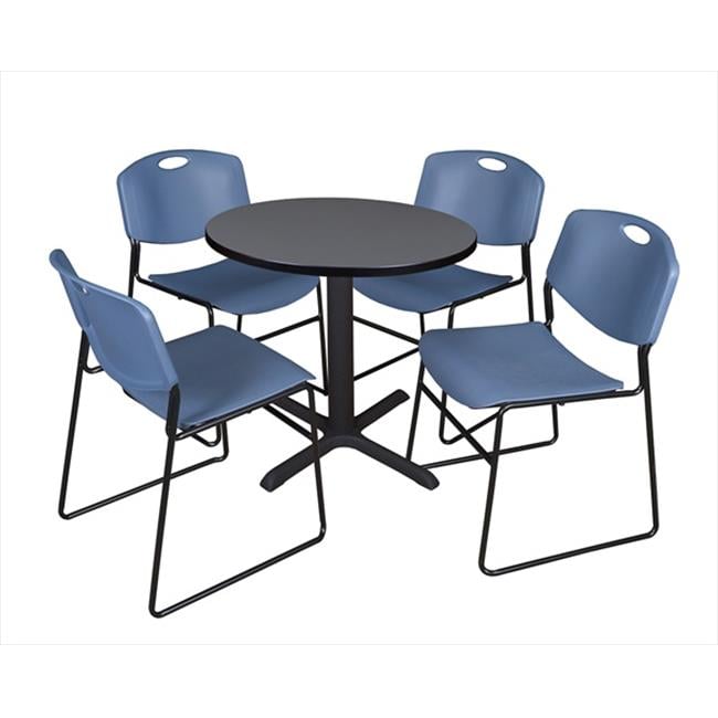 Regency 30 In. Round Laminate Table- Grey & Cain Base With 4 Blue Zeng ...