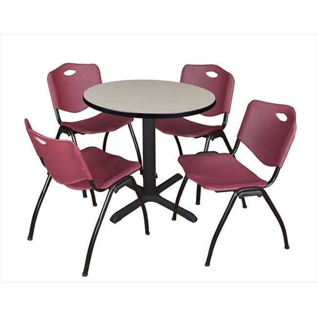 Regency 30 In. Round Laminate Table - Maple & Cain Base With 4 Burgundy ...