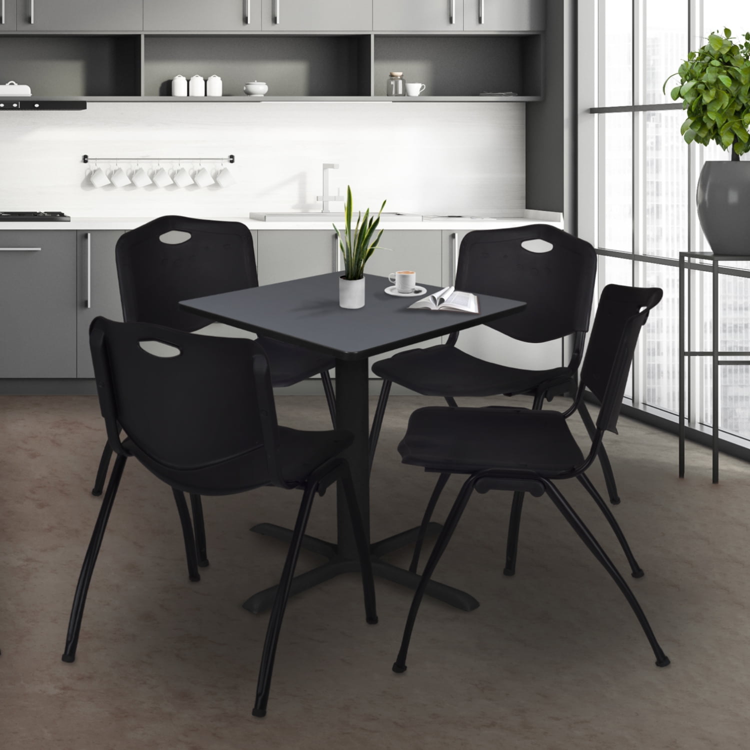 Regency Cain Small 30 in. Square X-Base Breakroom Table- Grey & 4 M ...