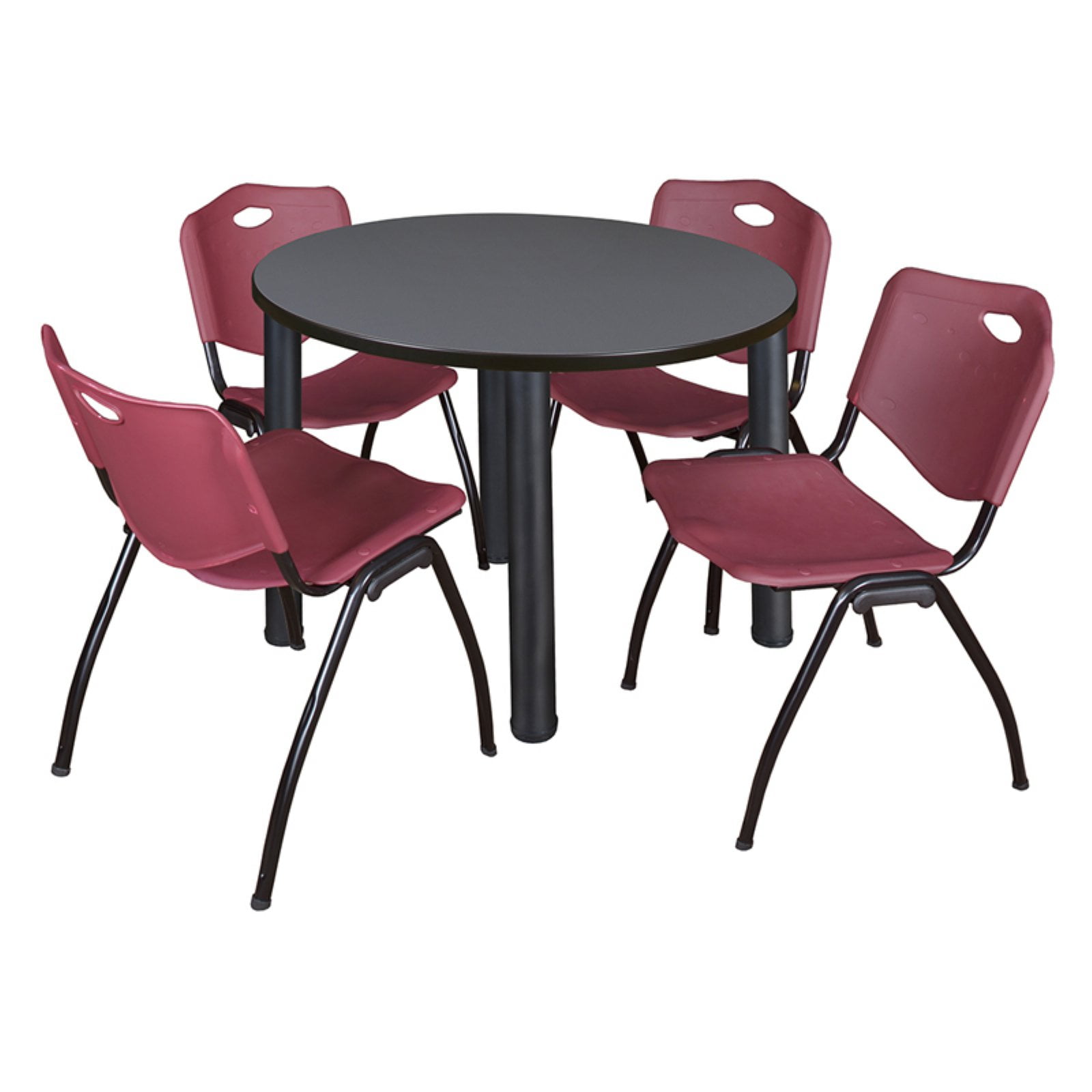 Regency 42 in. Kee Round Breakroom Table & 4 M Stack Chairs, Grey ...