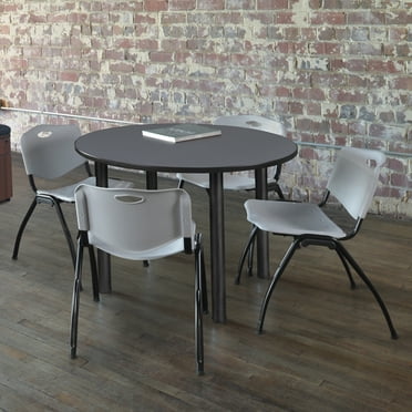 Regency Kee 48" Round Breakroom Table- Cherry/ Black & 4 'M' Stack ...