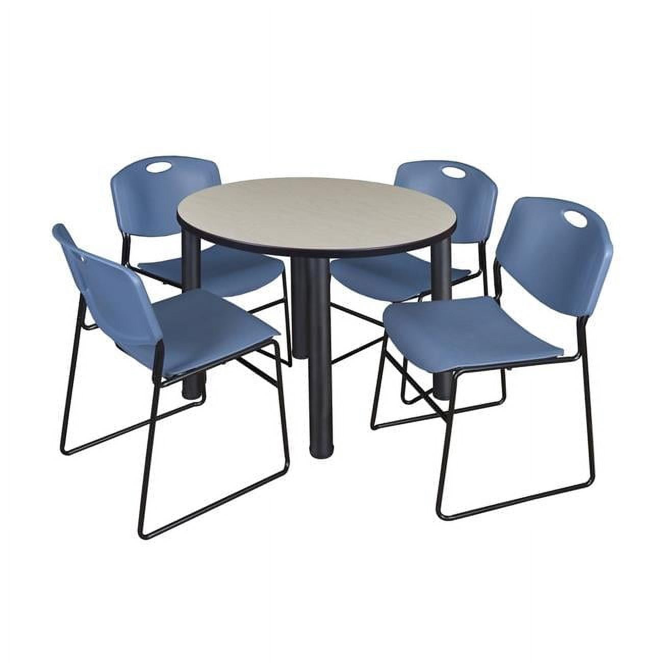Regency 42 in. Kee Round Breakroom Table & 4 Zeng Stack Chairs, Maple ...