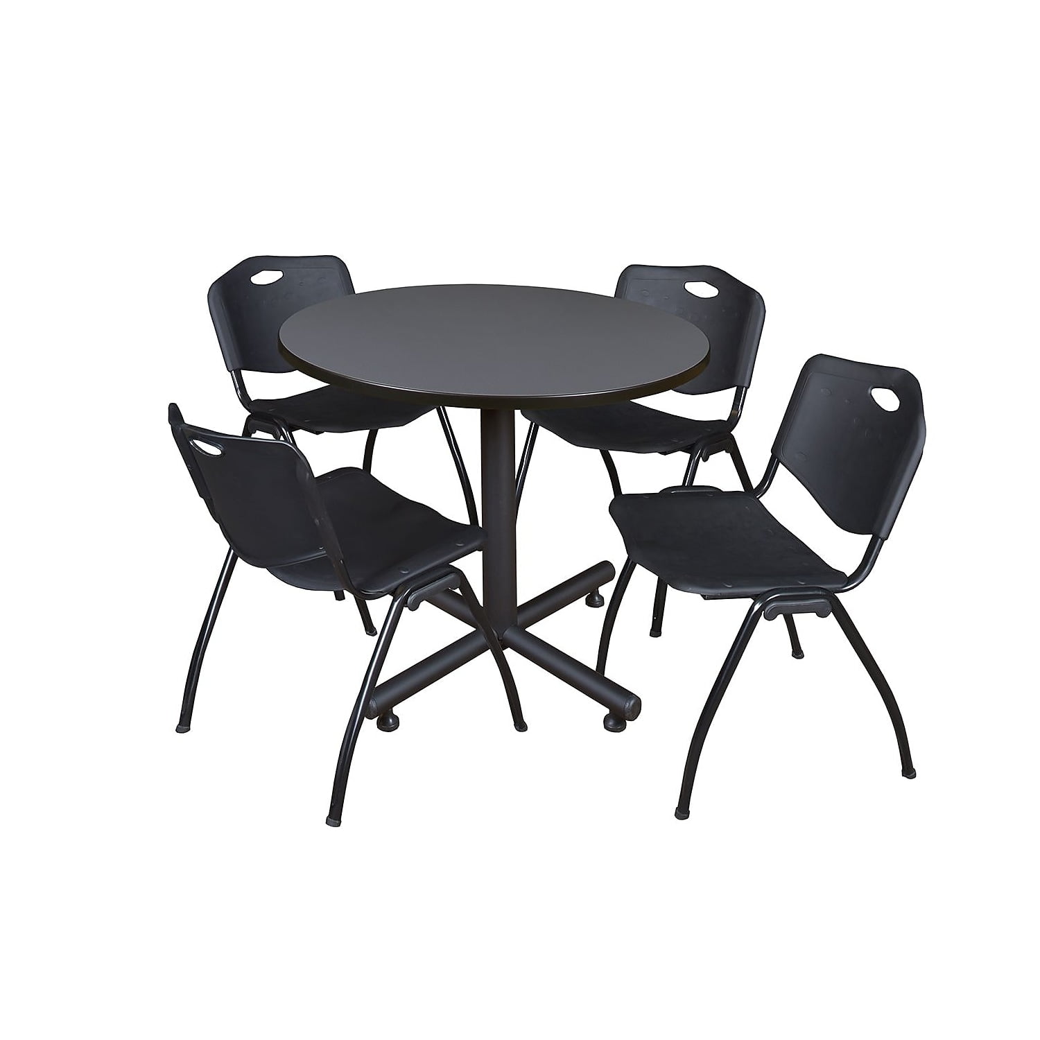 Regency 42-inch Round Laminate Gray Table With 4 M Stacker Chairs Black ...