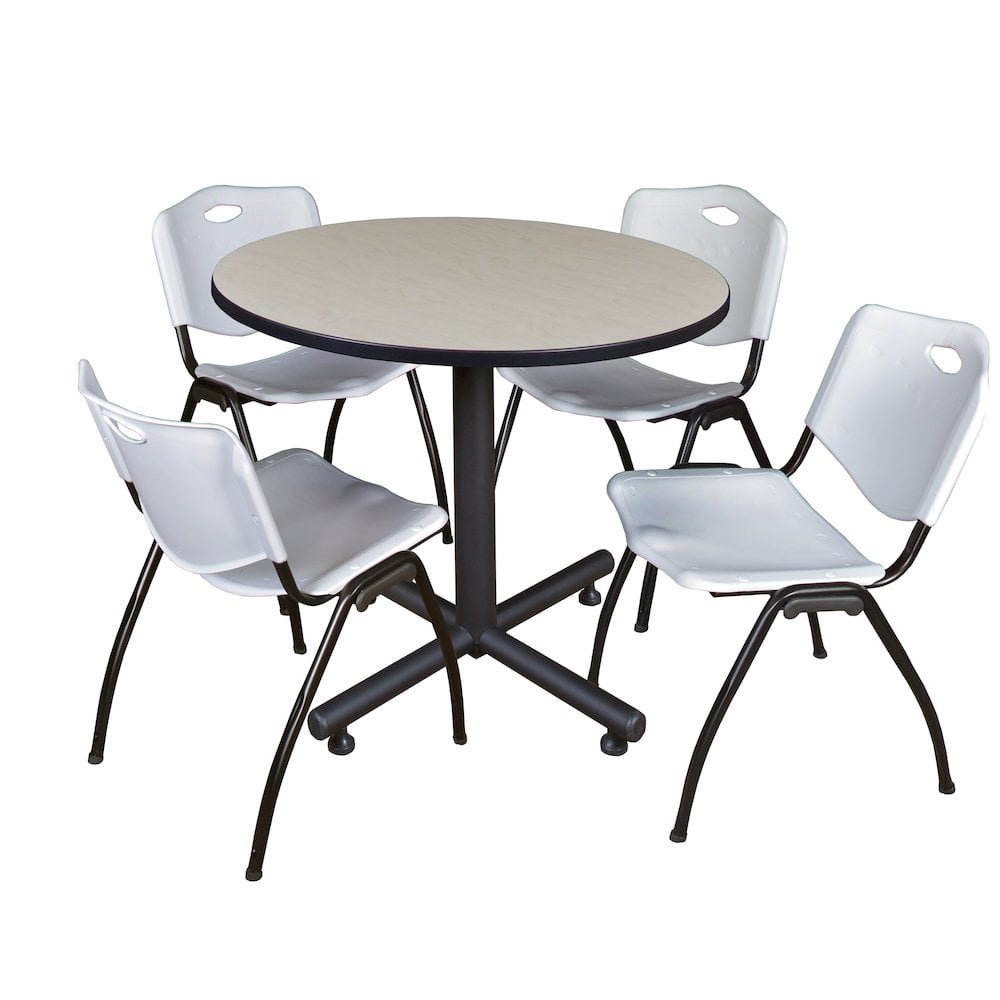 Kobe 42in. Round Breakroom Table- Maple & 4 'M' Stack Chairs- Grey - Walmart.com