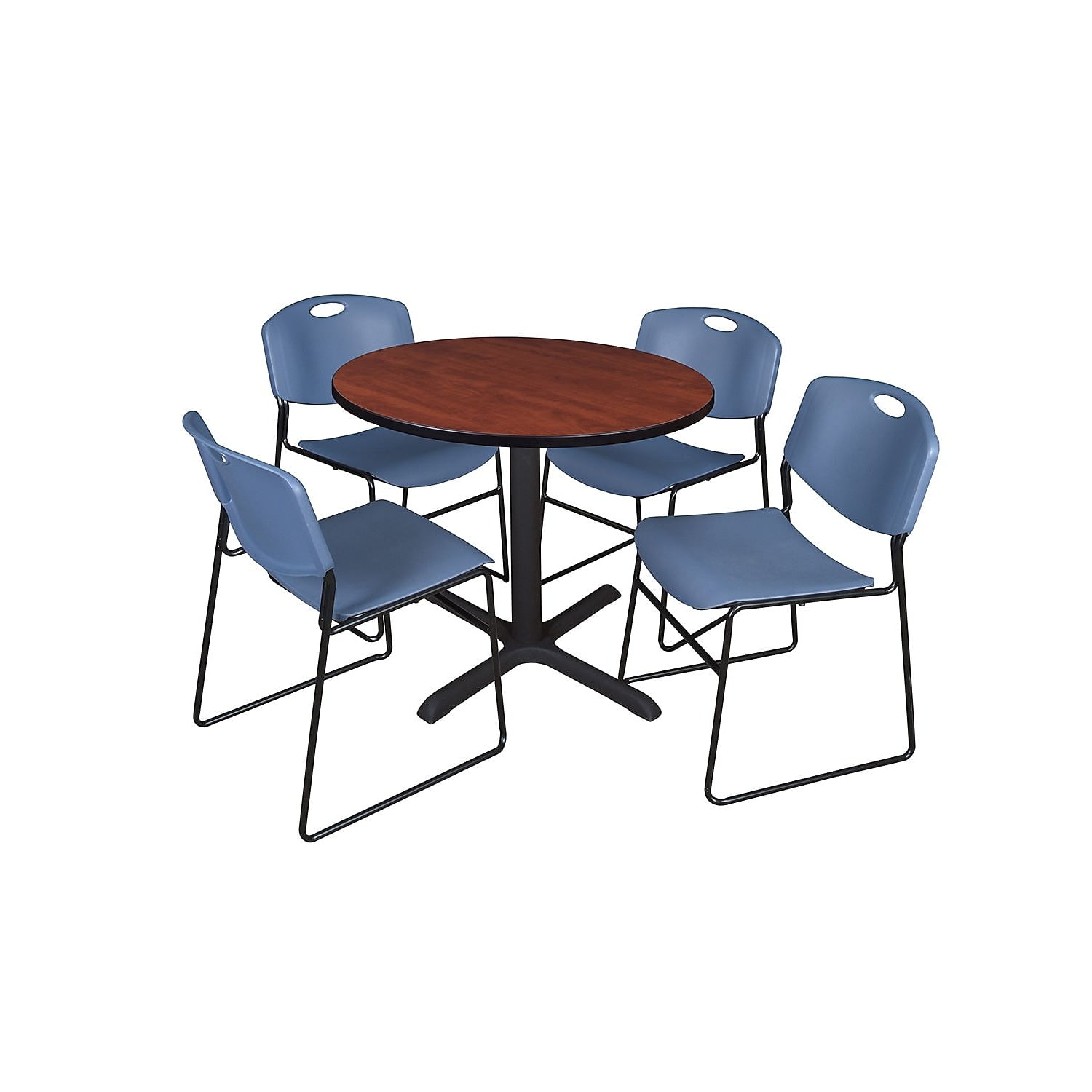 Regency 42-inch Round Table with Cain Base & 4 Zeng Stack Chairs Cherry ...